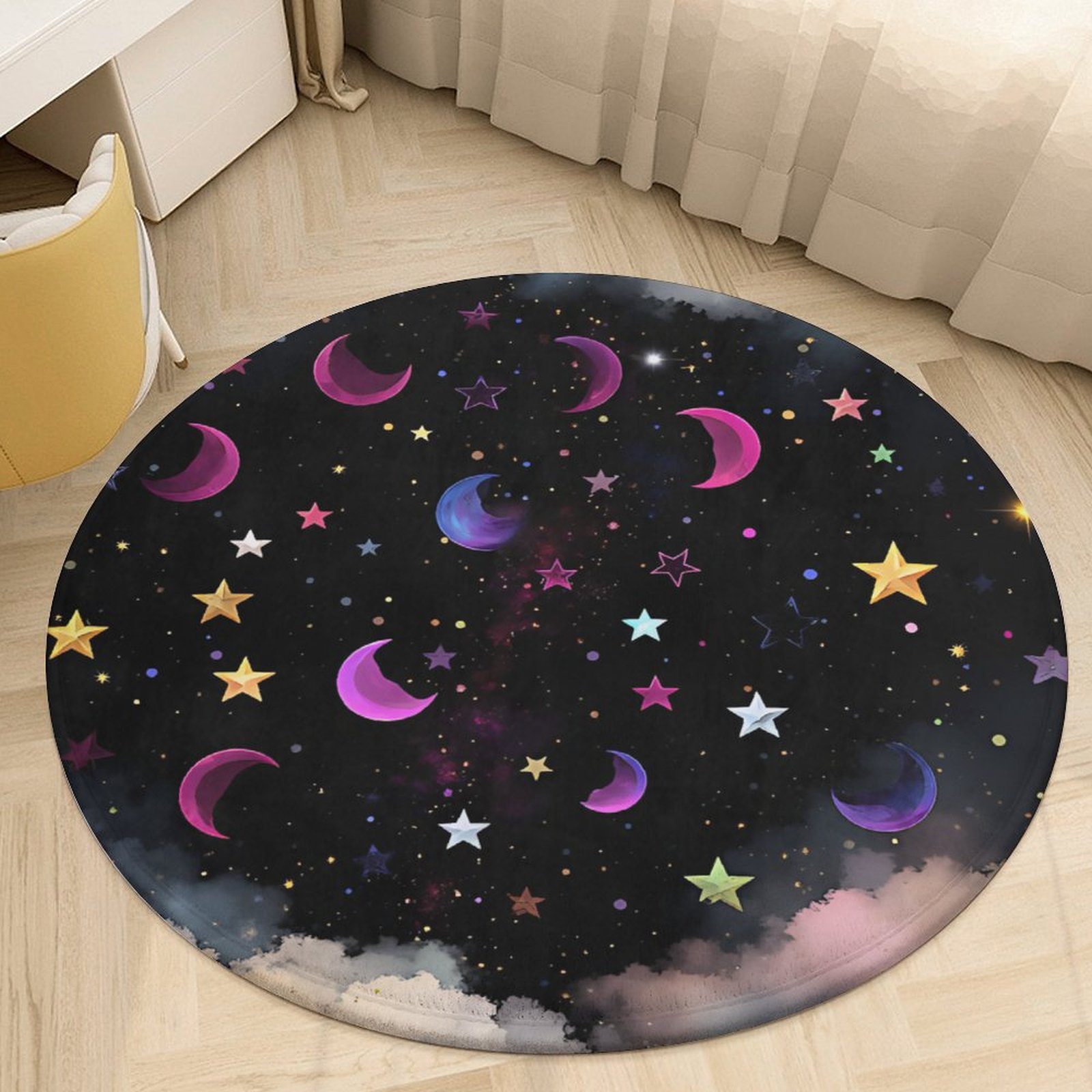 Colorful Stars Clouds And Moon Round Area Rugs for Bedroom Living Room ...