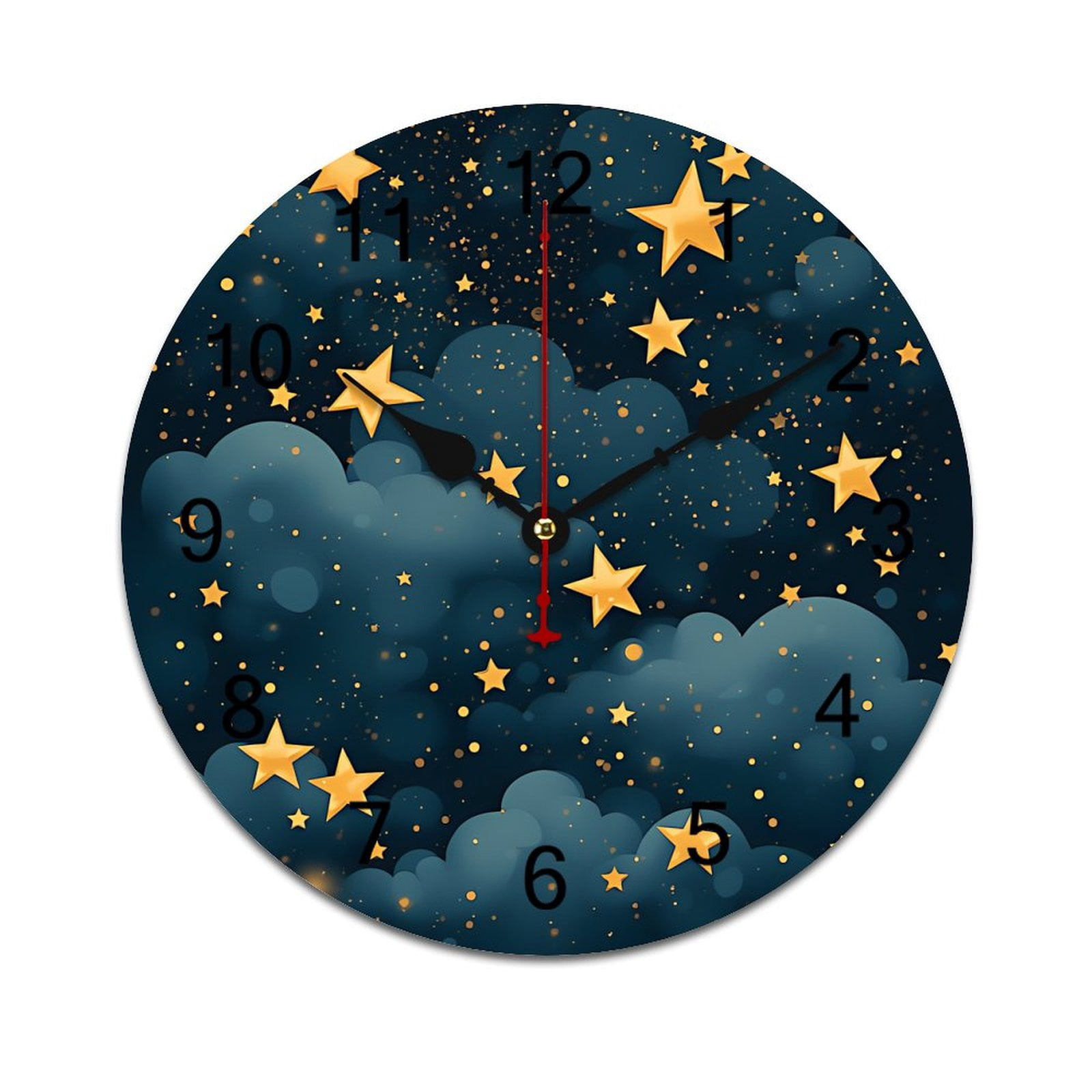 Colorful Stars Clouds And Moon Time Decorative Wall Clocks Round Large ...