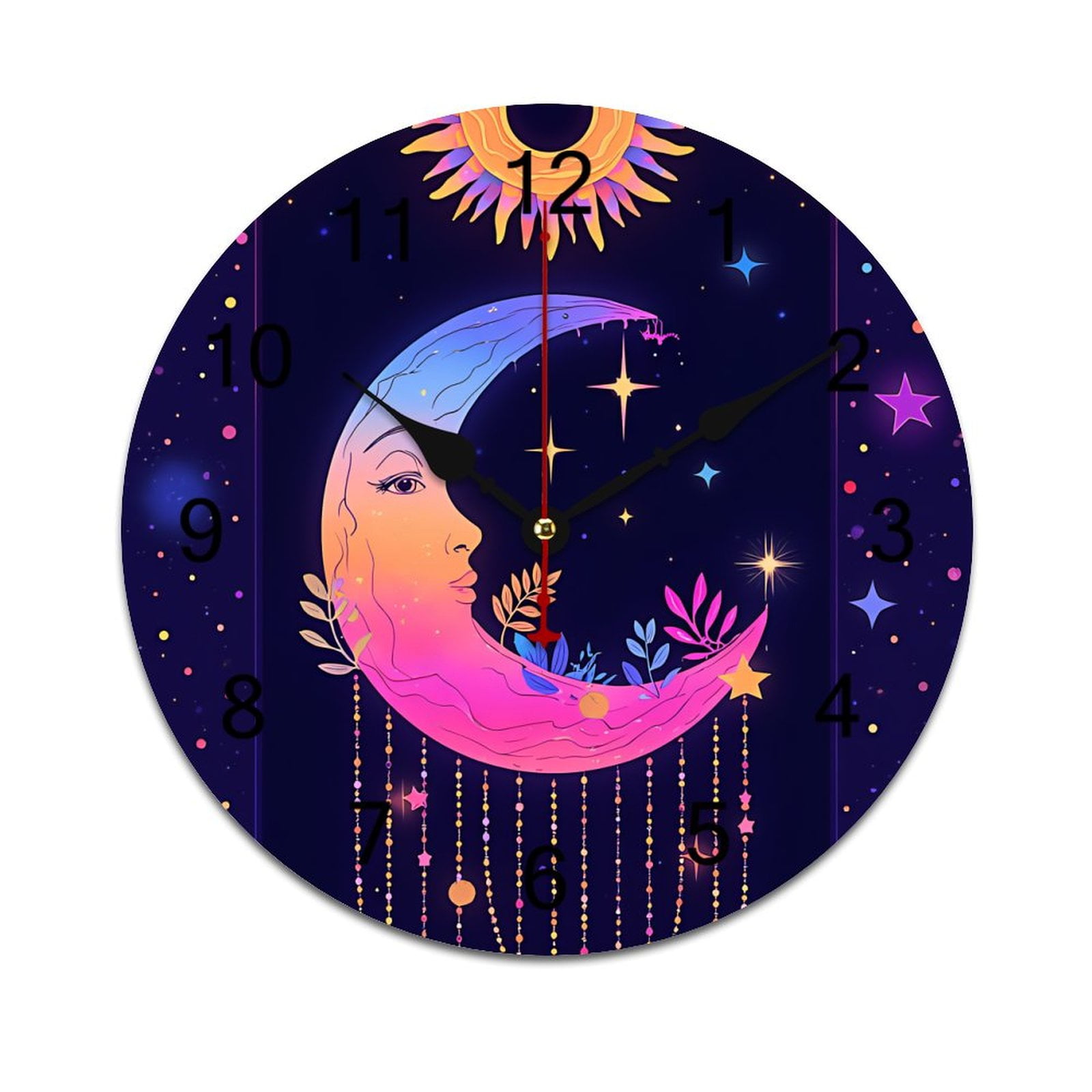 Colorful Stars Clouds And Moon Time Decorative Wall Clocks Round Large ...