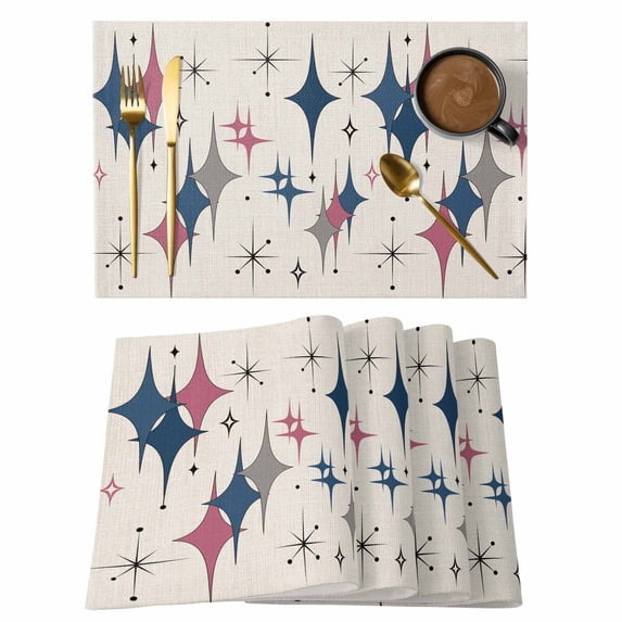 Colorful Stars Cotton Linen Placemats Set of 1, Vintage Navy Blue Pink ...