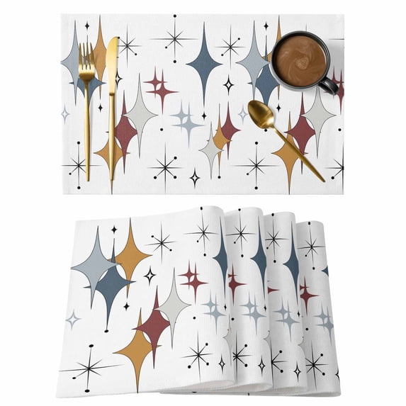 Colorful Stars Cotton Linen Placemats Set of 6, Vintage Grey Yellow Red ...