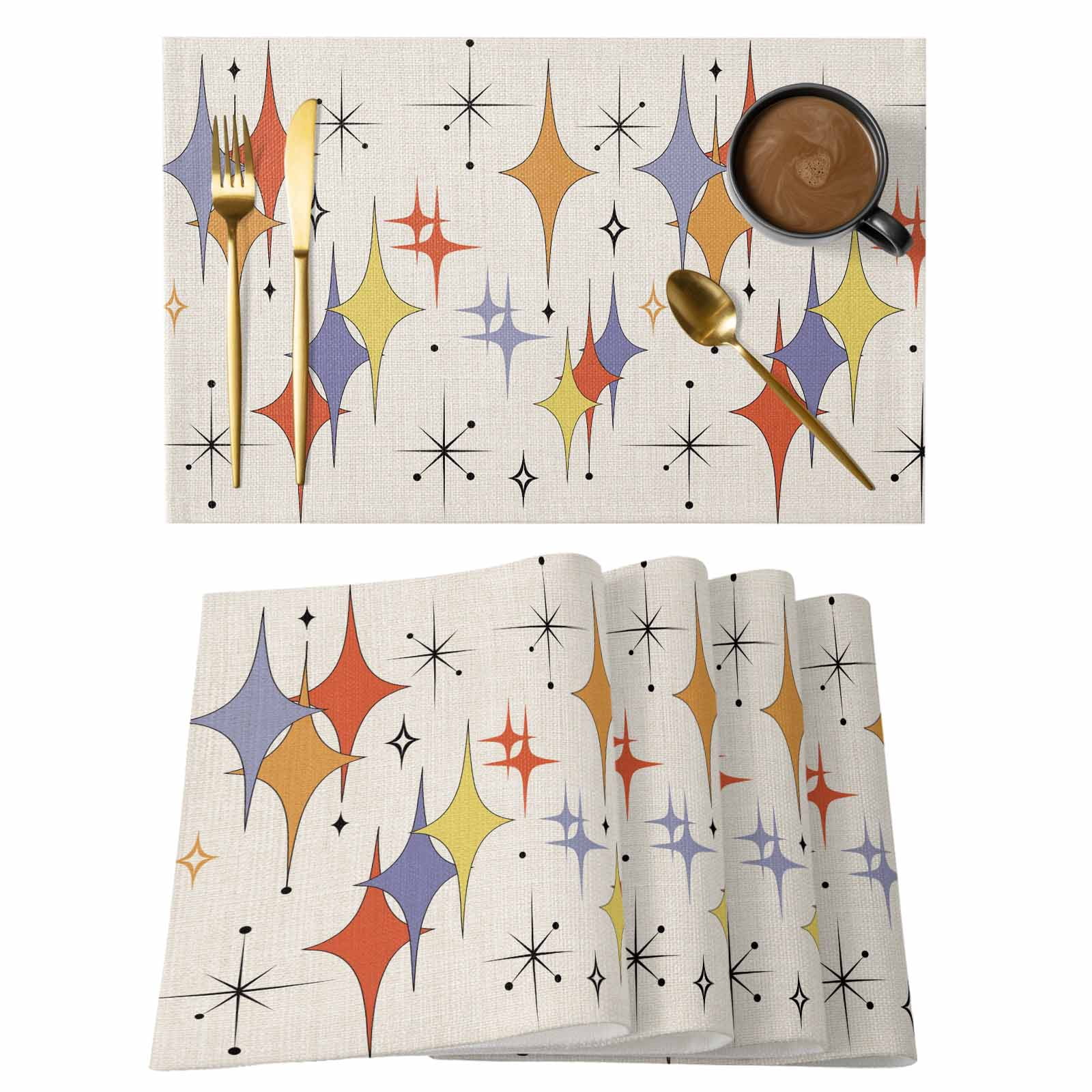 Colorful Stars Cotton Linen Placemats Set of 8, Vintage Purple Orange ...