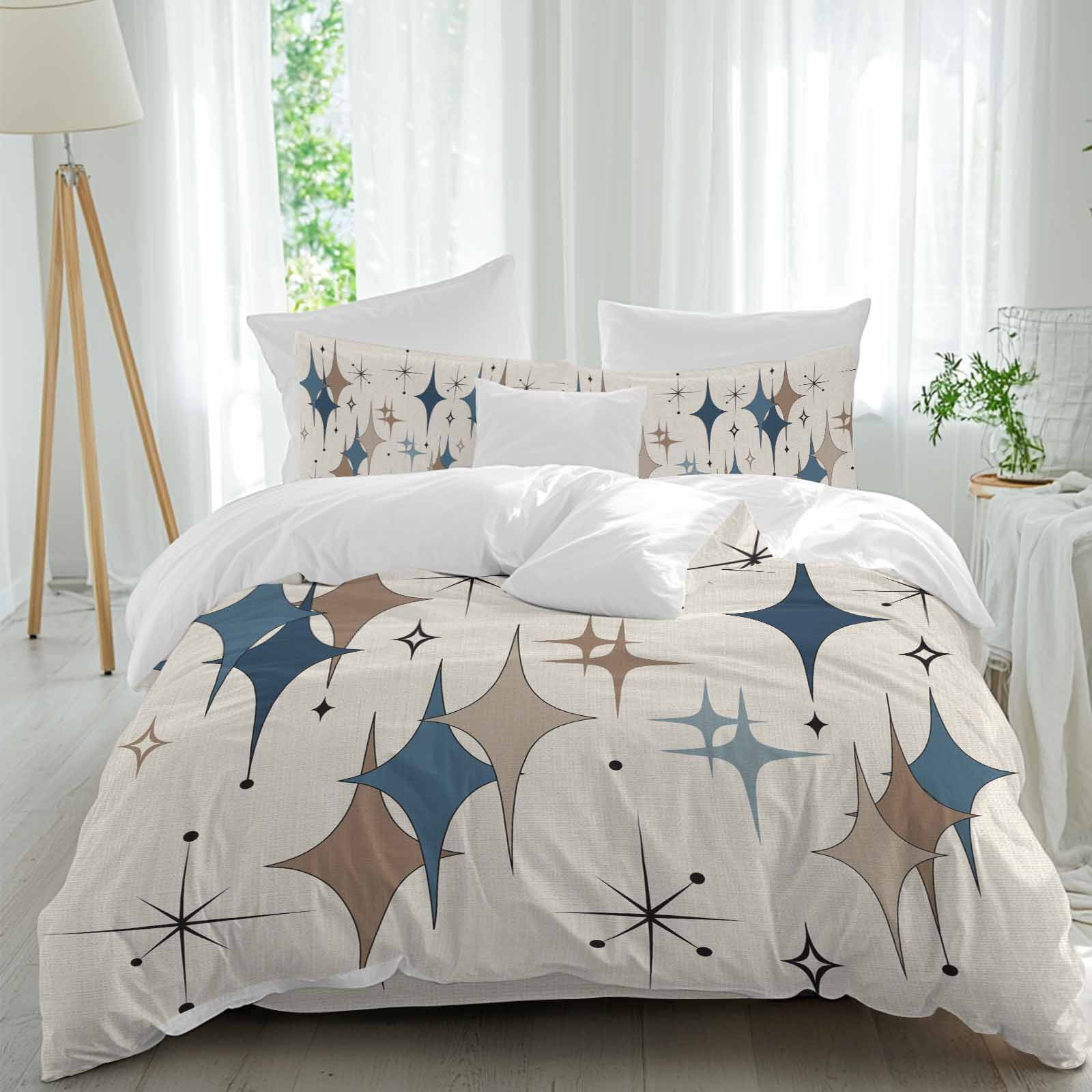 Colorful Stars Duvet Cover Set King Size, Vintage Blue Khaki Brown Star ...