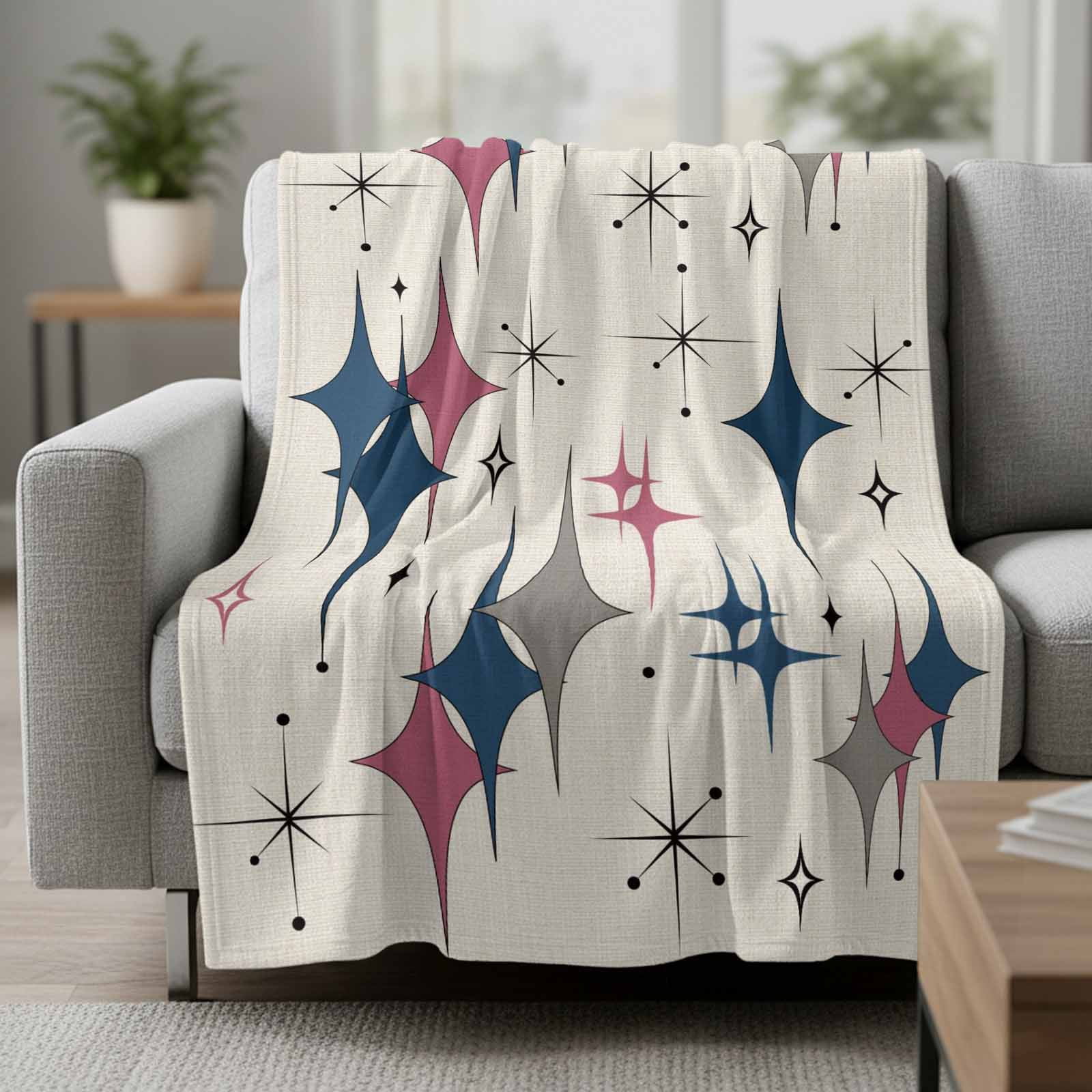 Colorful Stars Fleece Throw Blanket Vintage Navy Blue Pink Grey Star ...