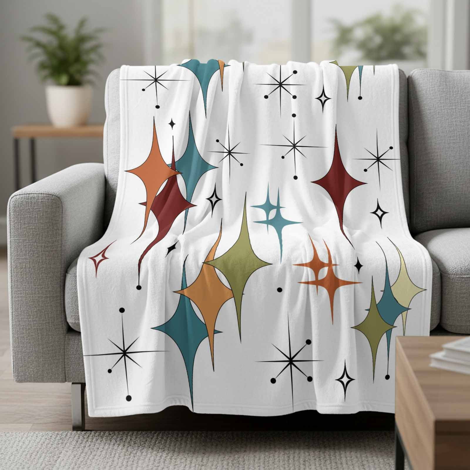 Colorful Stars Fleece Throw Blanket Vintage Red Orange Blue Green Star ...