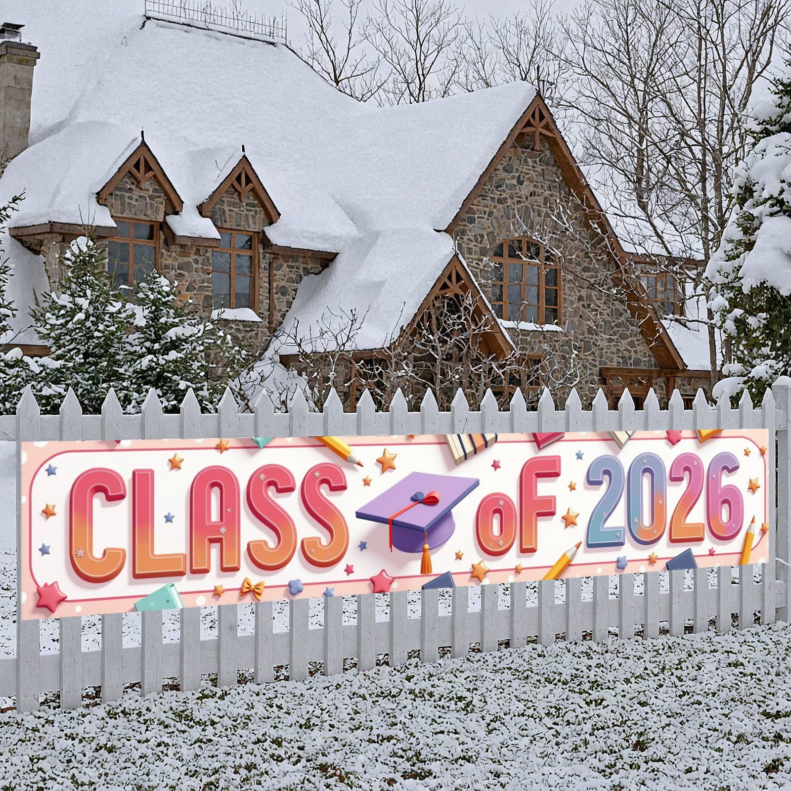 Colorful Stars Graduation Banner Graduation Cap Design Class of 2026 ...