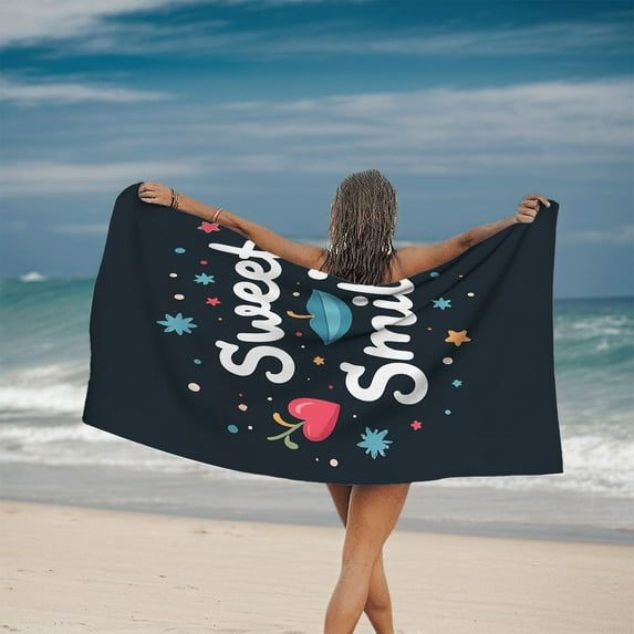 Colorful Stars & Hearts Pattern Beach Towel - Fun & Playful Design for ...