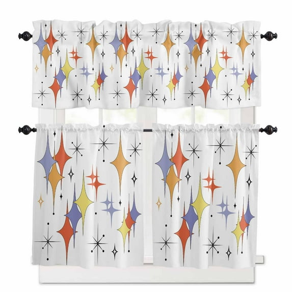 Colorful Stars Kitchen Curtains Valance and Tier Set Vintage Purple ...