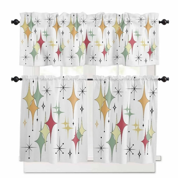 Colorful Stars Kitchen Curtains Valance and Tier Set Vintage Red Green ...