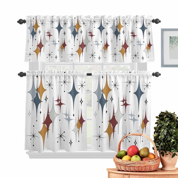 Colorful Stars Kitchen Curtains Valances 3 Piece Set, Vintage Grey ...