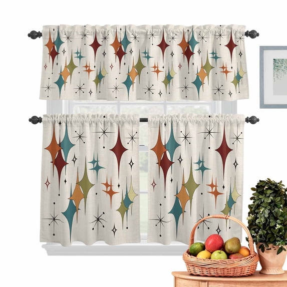 Colorful Stars Kitchen Curtains Valances 3 Piece Set, Vintage Red ...