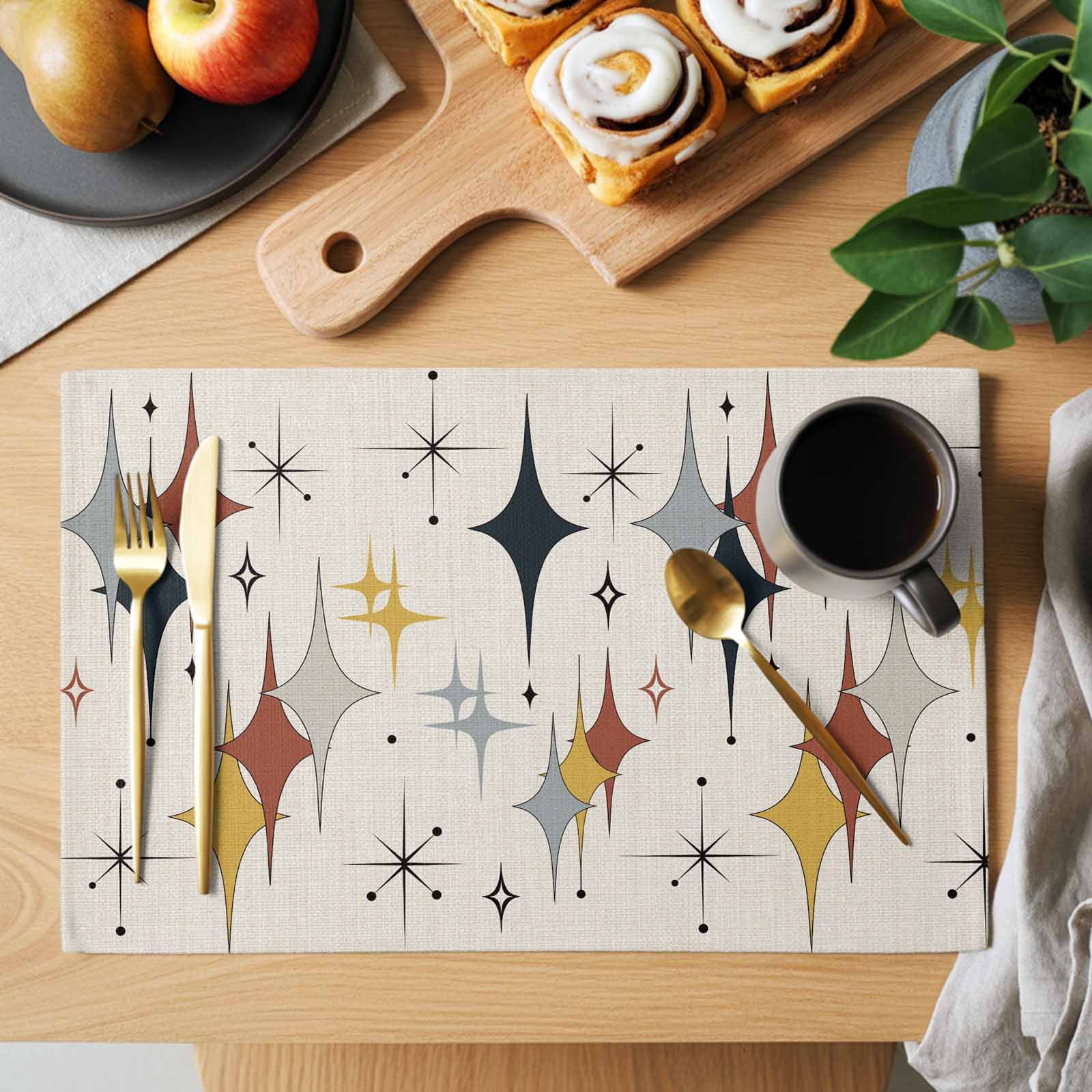Colorful Stars Placemats Set of 2, Vintage Red Yellow Black Star Shiny ...