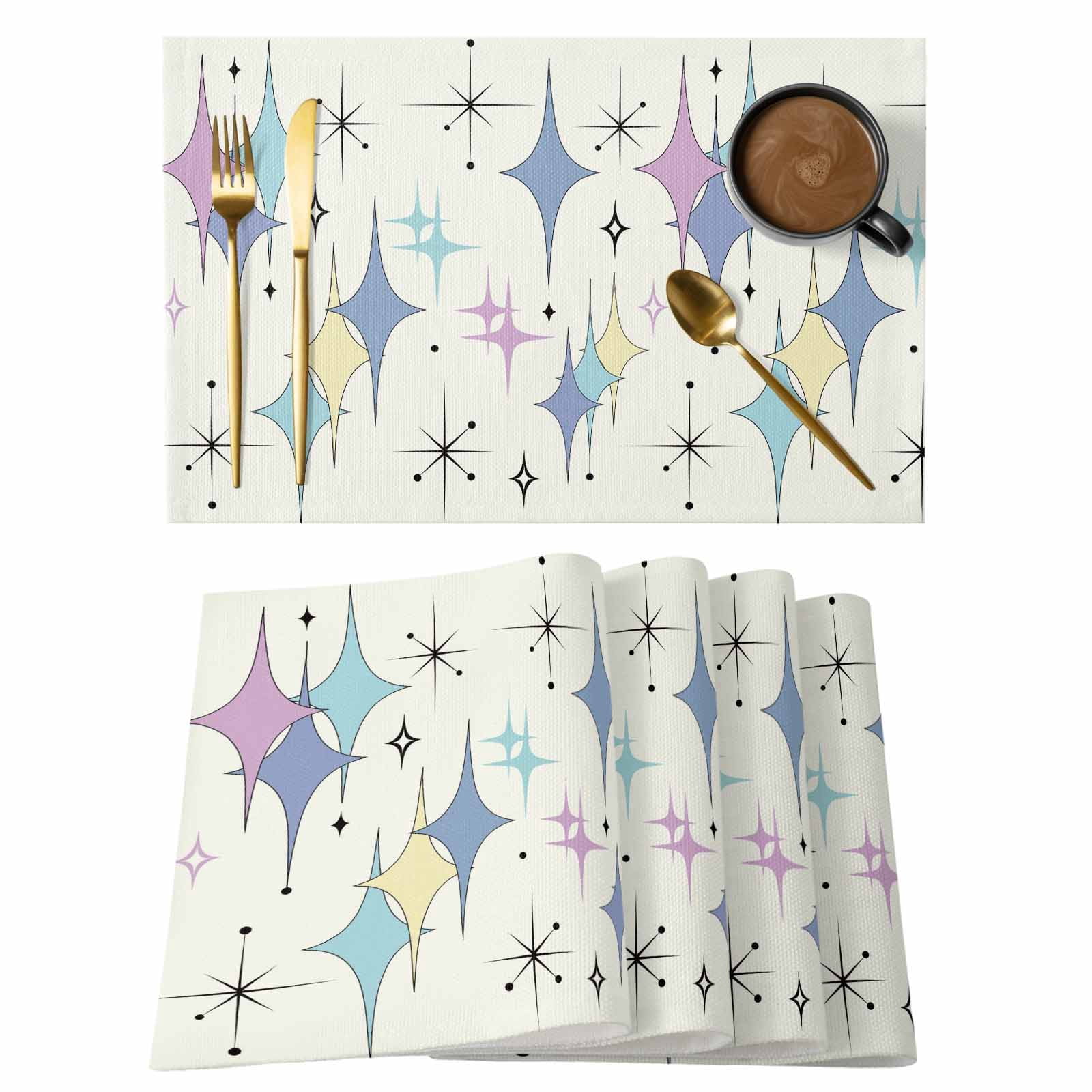 Colorful Stars Placemats Set of 4 Vintage Pink Teal Blue Star Shiny ...