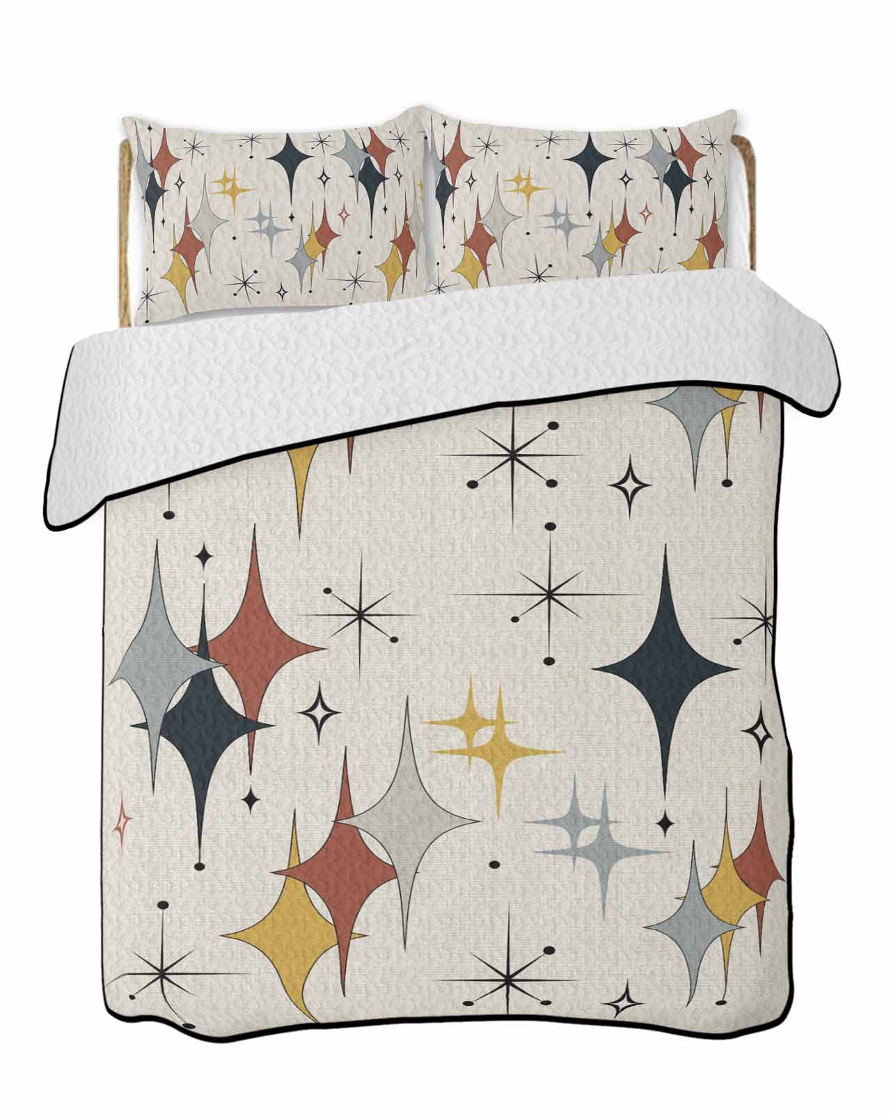 Colorful Stars Quilts Bedding Set King Size Vintage Red Yellow Black ...