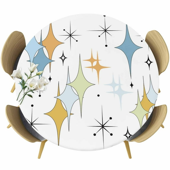 Colorful Stars Round Fitted Tablecloth with Elastic Edge, Vintage Blue ...