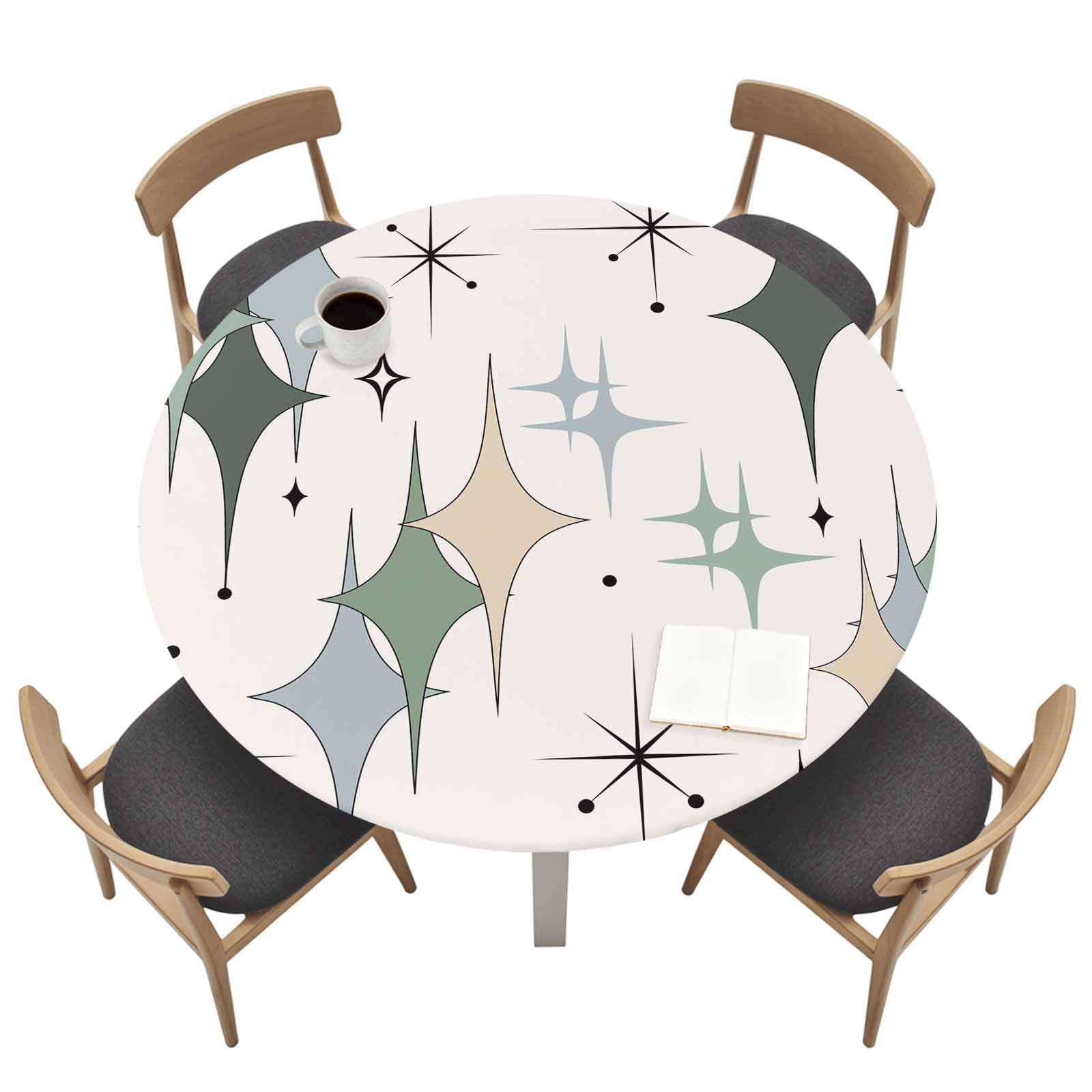 Colorful Stars Round Fitted Tablecloth with Elastic Edge Vintage Green ...