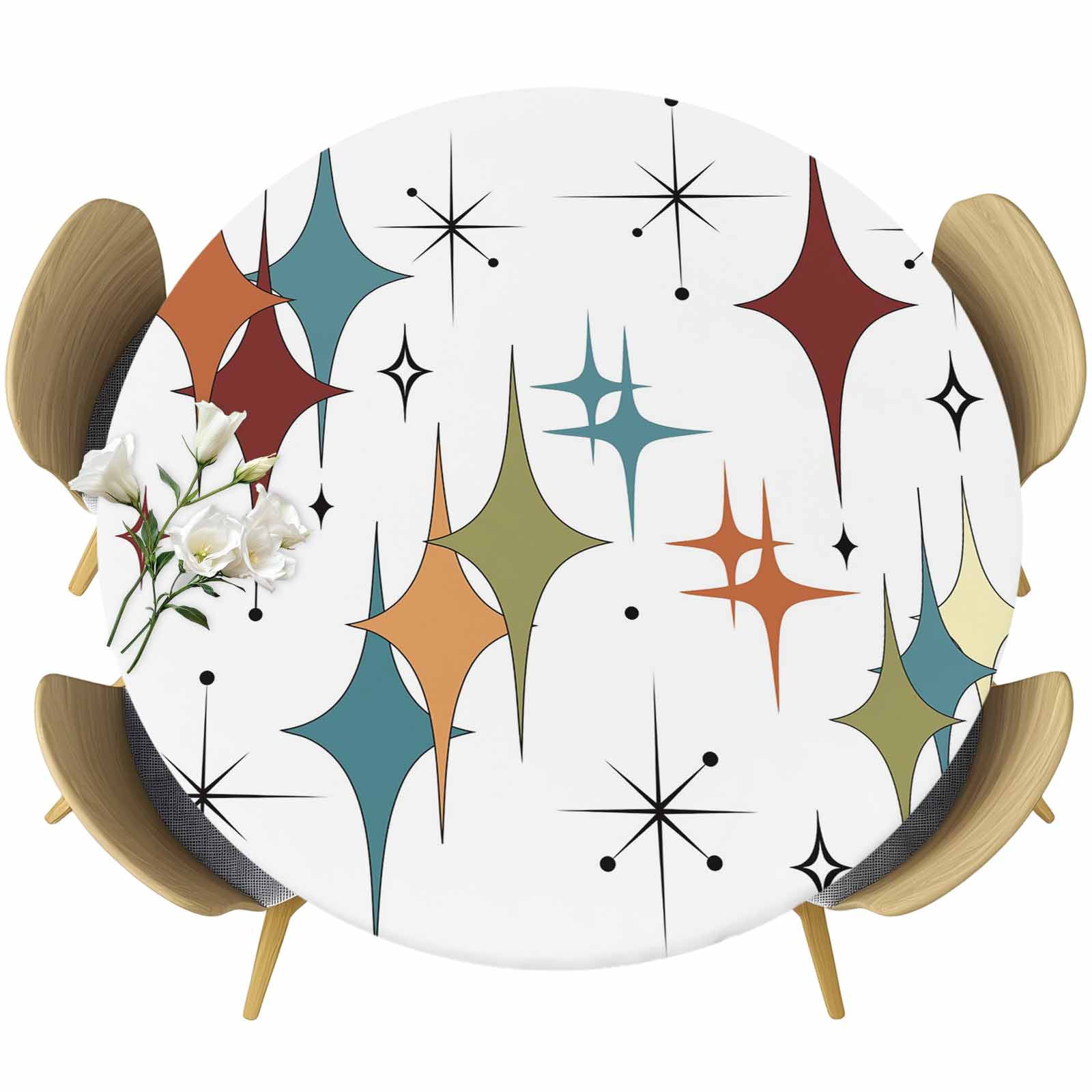 Colorful Stars Round Fitted Tablecloth with Elastic Edge, Vintage Red ...