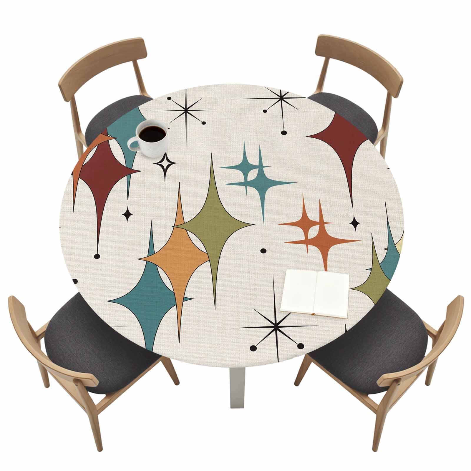 Colorful Stars Round Fitted Tablecloth with Elastic Edge Vintage Red ...