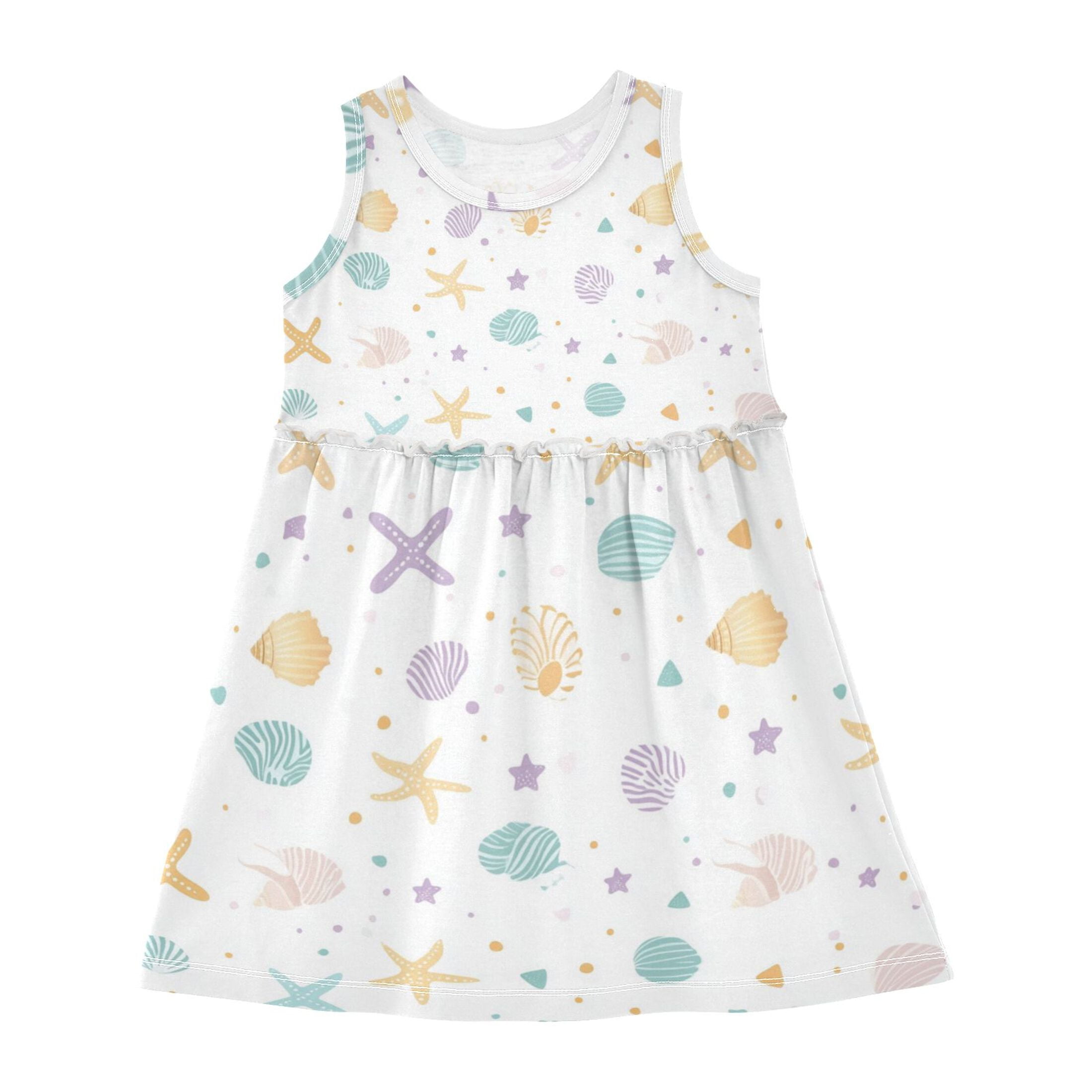 Colorful Stars Shells and Dots Girls' Sleeveless Dress A-Line One-Piece ...