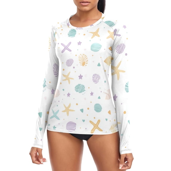 Colorful Stars Shells and Dots Women's Rash Guard Shirts UPF 50+ Sun ...
