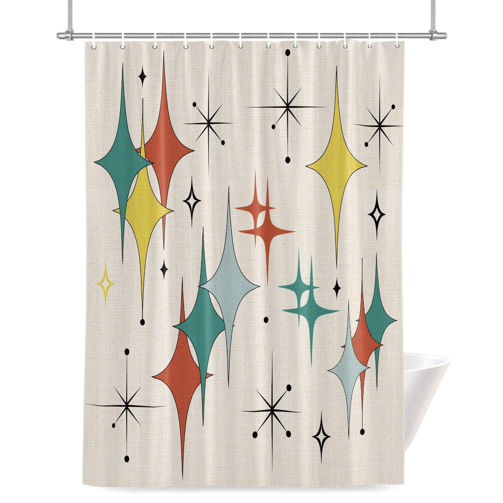 Colorful Stars Shower Curtains for Bathroom, Vintage Green Yellow ...
