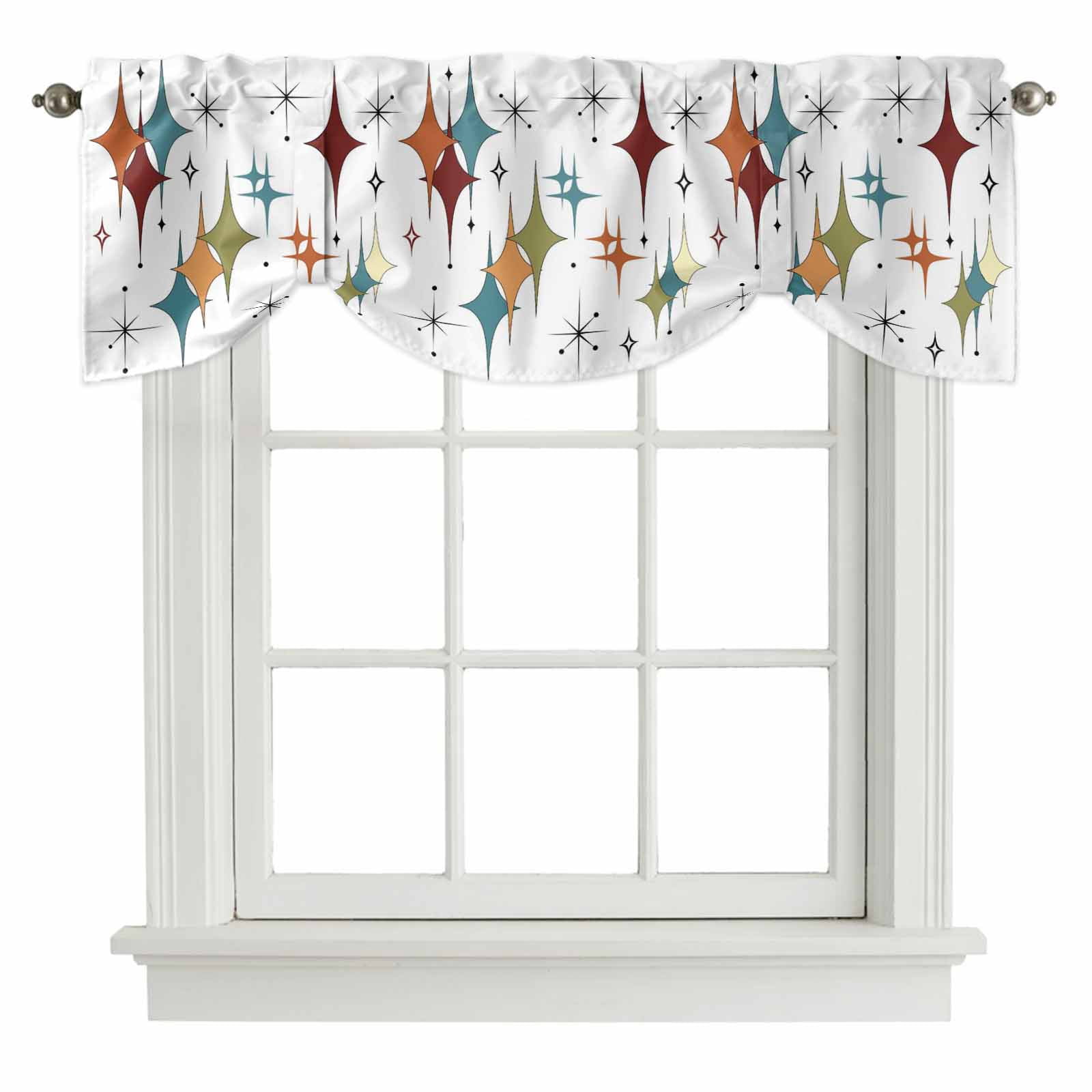 Colorful Stars Tie Up Valance Curtains Vintage Red Orange Blue Green ...
