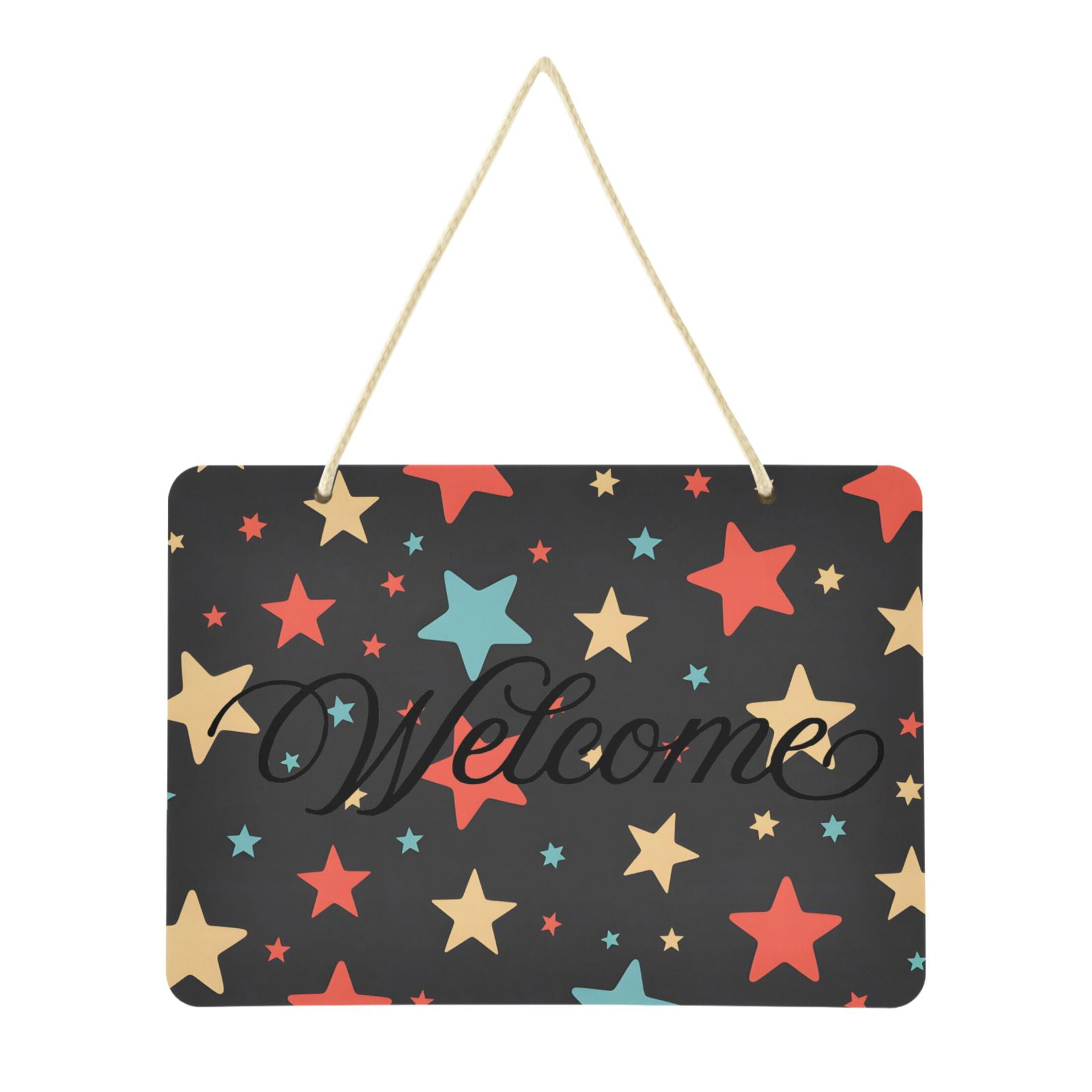 Colorful Stars Welcome Sign Front Door PVC 14x10 inch Hanger Hello Sign ...