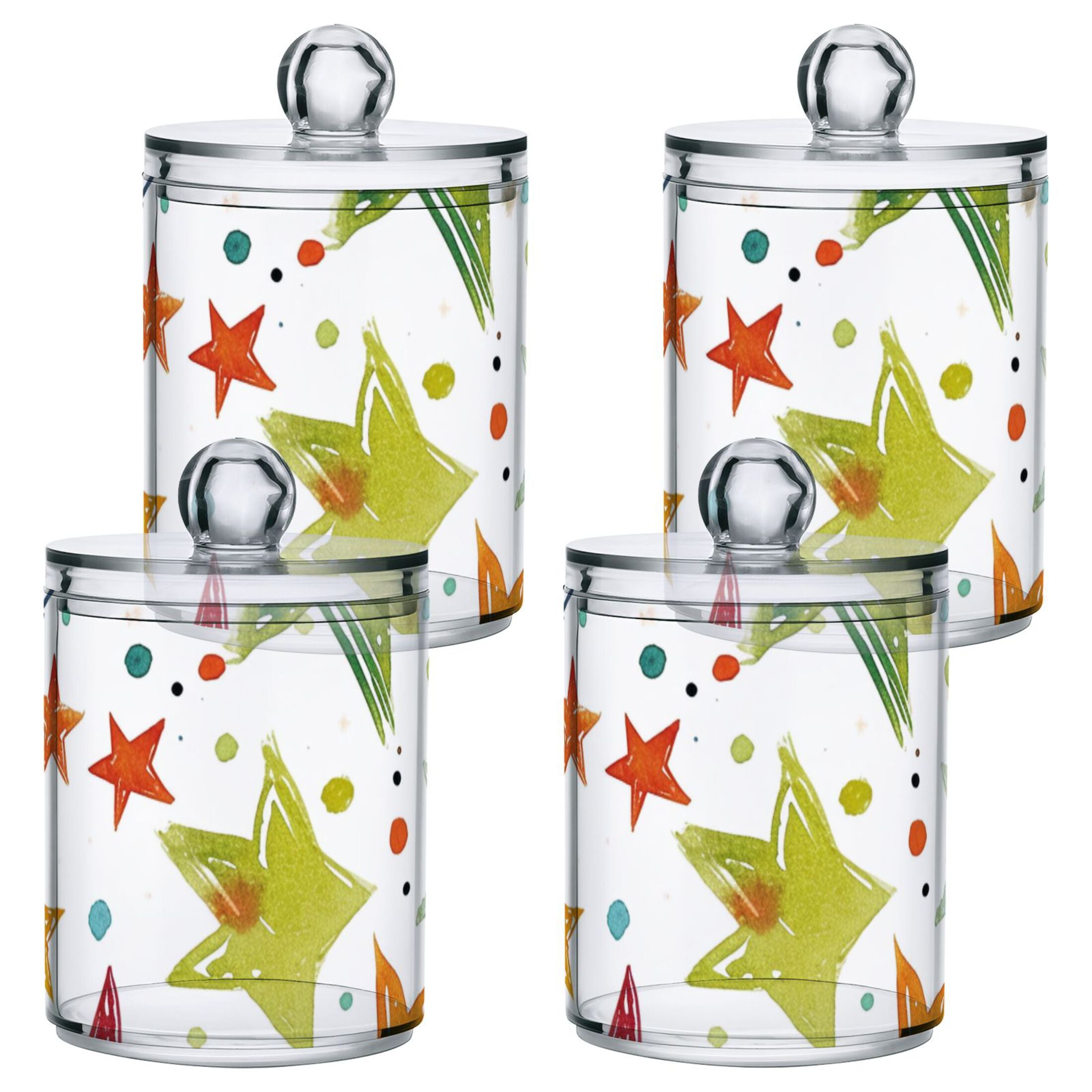 Colorful Stars and Dots Translucent Plastic Cans Storage Canisters with ...