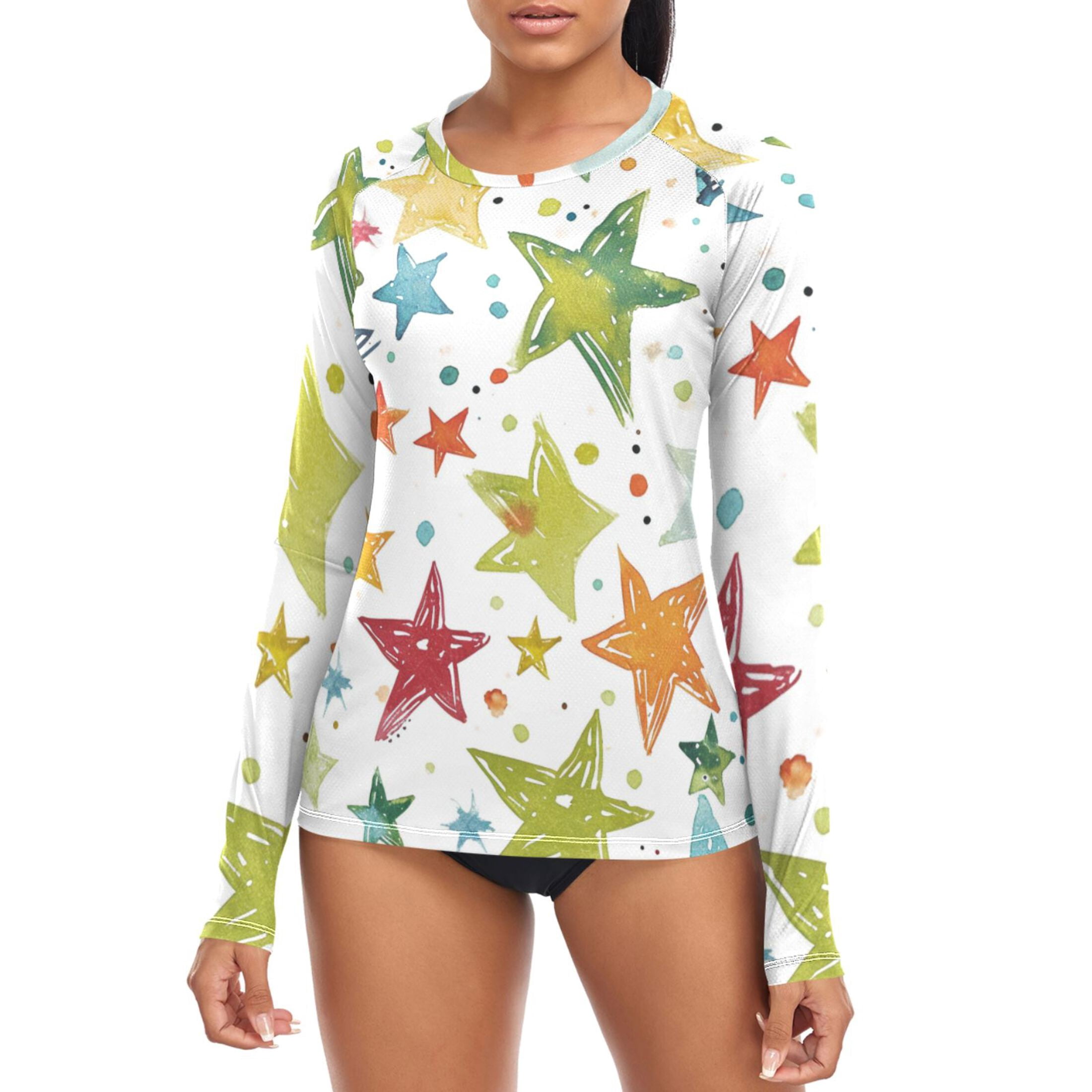 Colorful Stars and Dots Women's Rash Guard Shirts UPF 50+ Sun ...