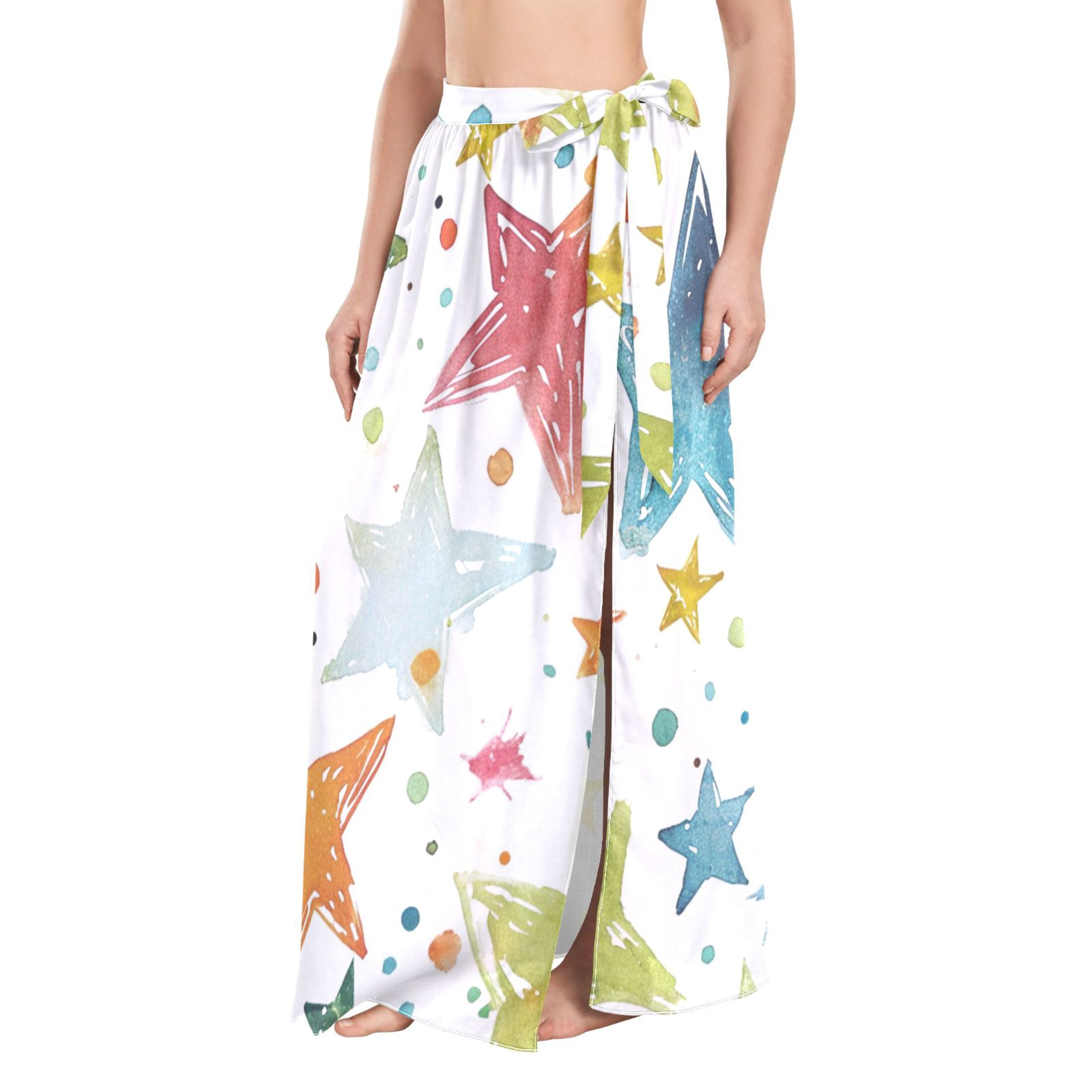 Colorful Stars and Dots Women's Swimwear Cover Ups Strappy Beach Dress ...