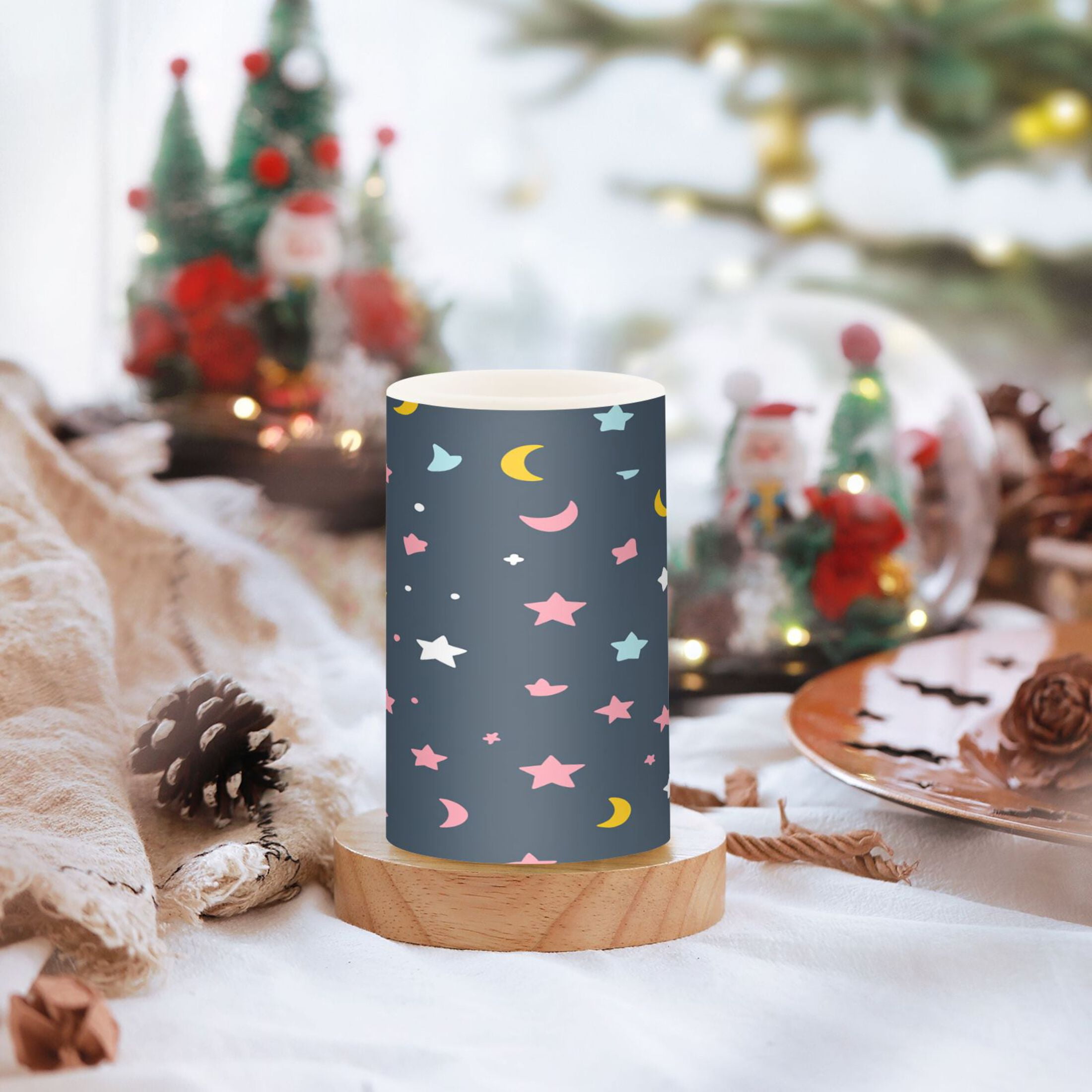 Colorful Stars and Moons Set of 2 Flameless LED Candles Remote and ...