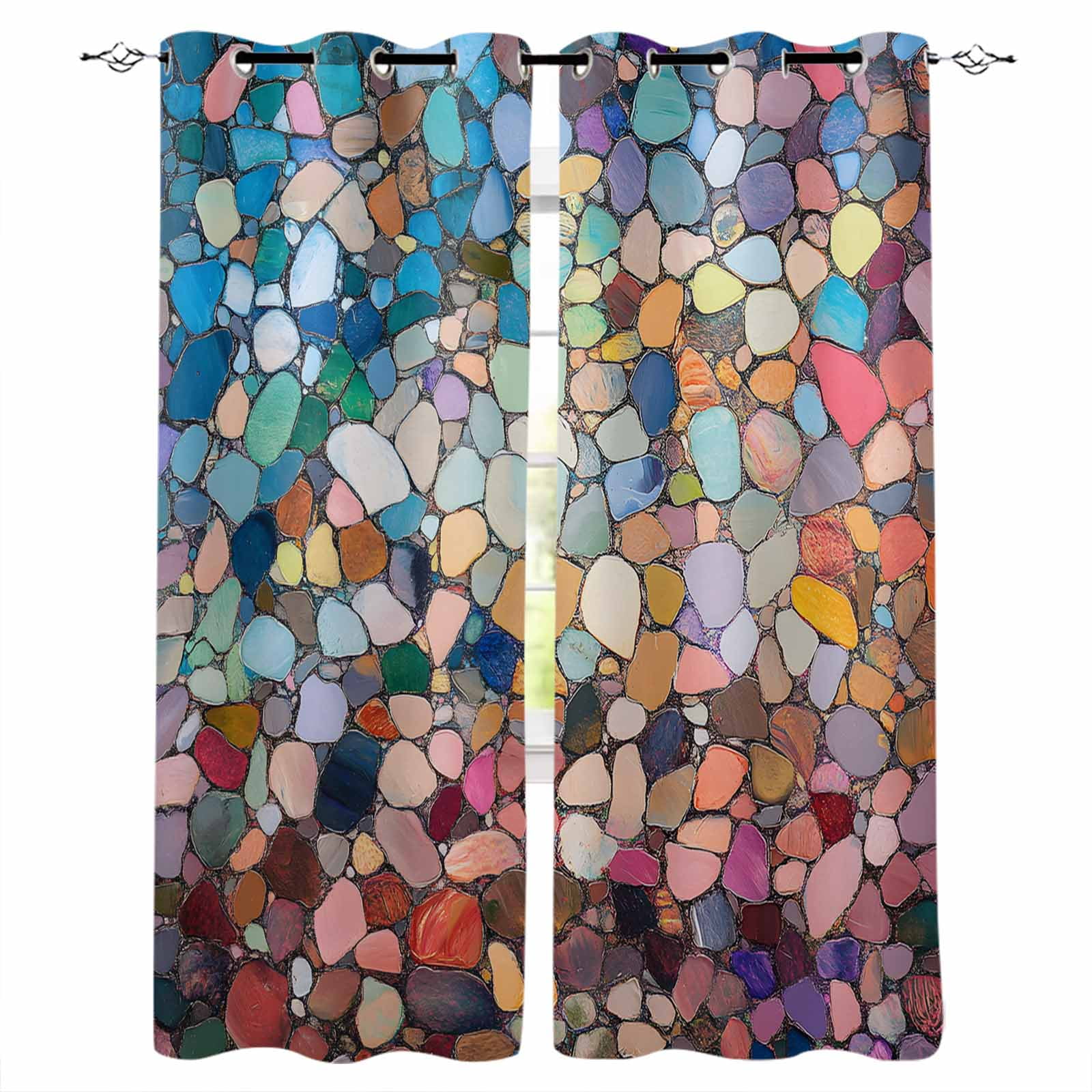 Colorful Stone Blackout Curtains 63 Inches Long, Rainbow Abstract Oil ...