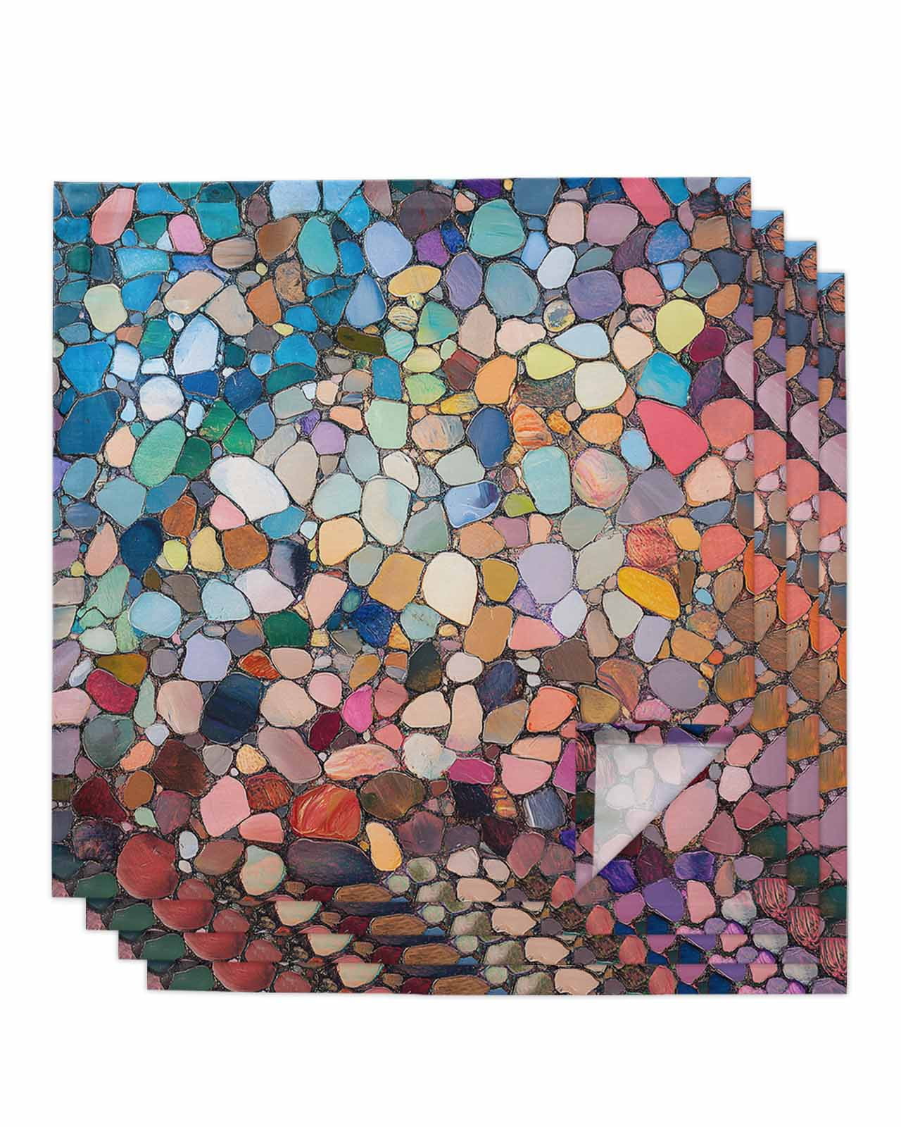 Colorful Stone Cloth Napkins Washable Set of 4, Rainbow Abstract Oil ...