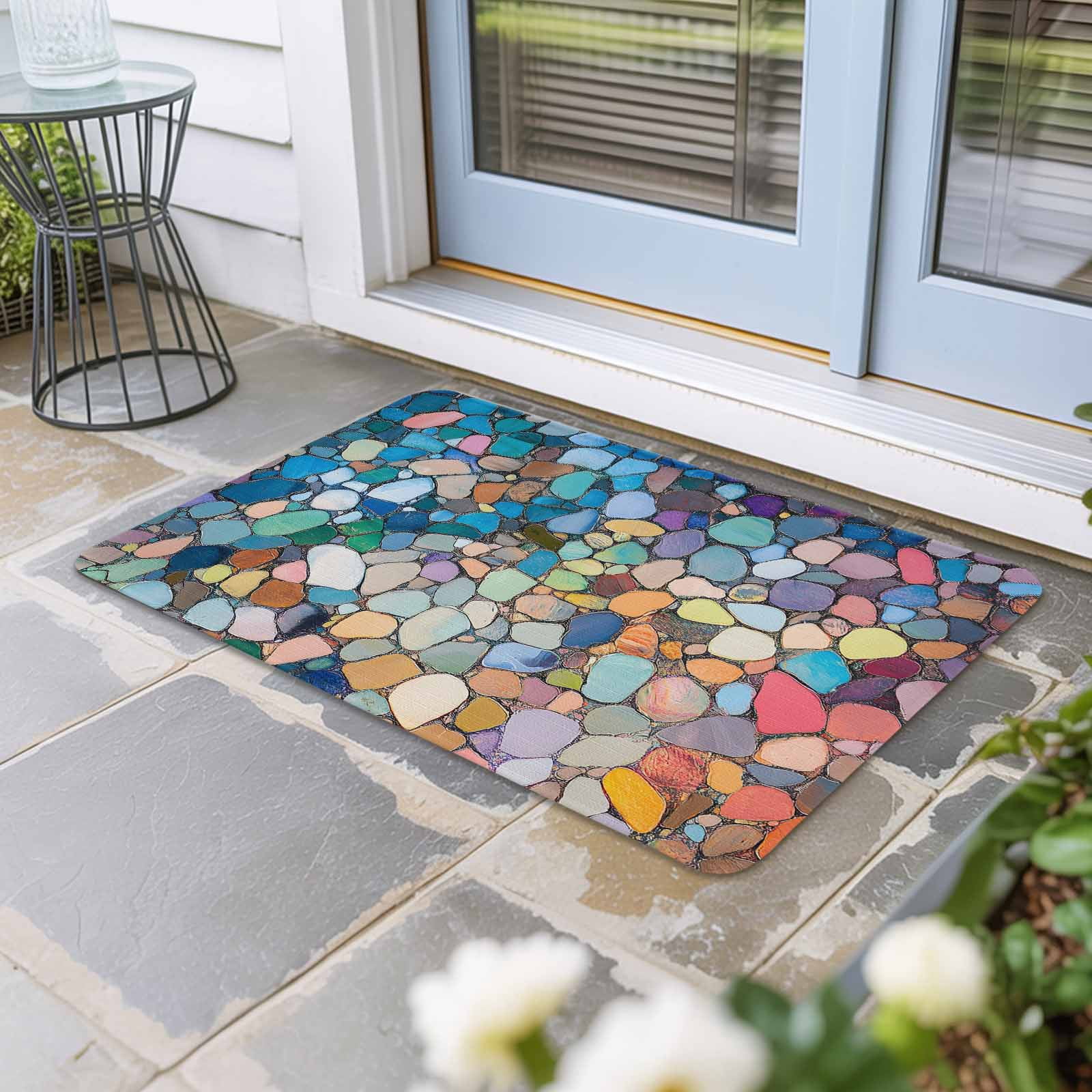 Colorful Stone Door Mat Indoor Outdoor, Rainbow Abstract Oil Painting ...