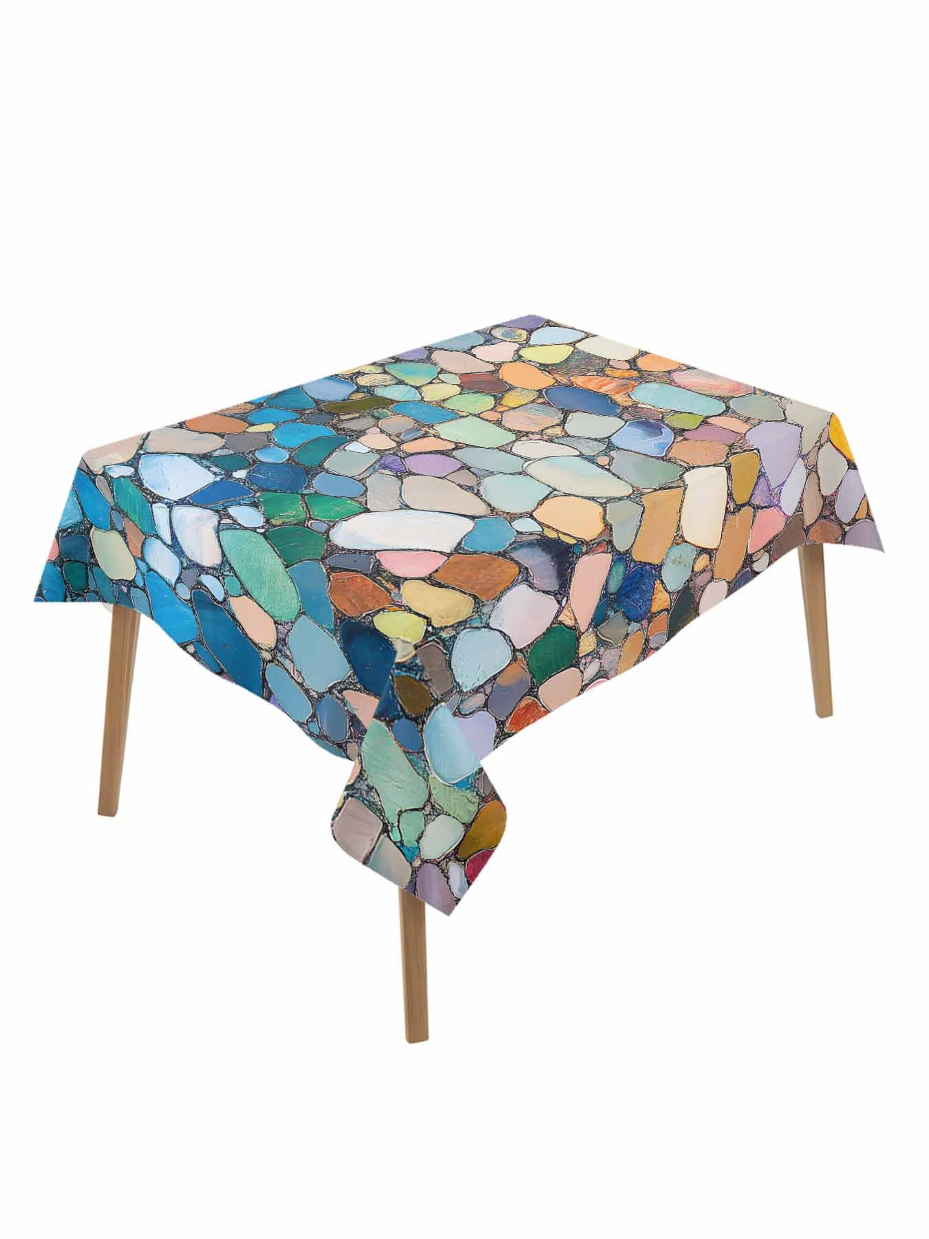 Colorful Stone Table Cloth, Rainbow Abstract Oil Painting Brushwork ...