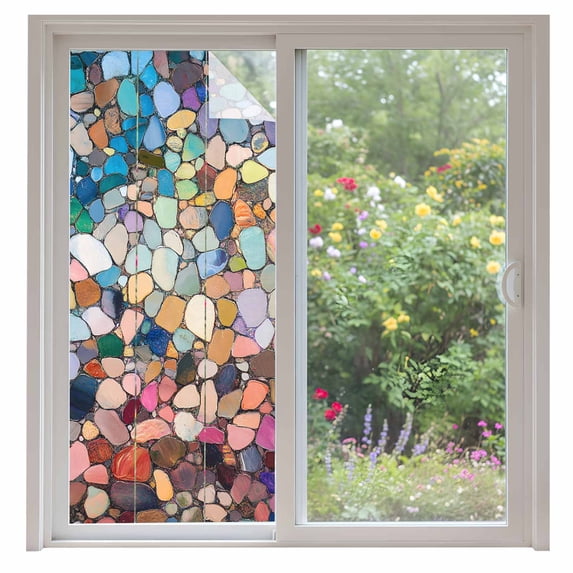 Colorful Stone Window Privacy Film, Rainbow Abstract Oil Painting ...