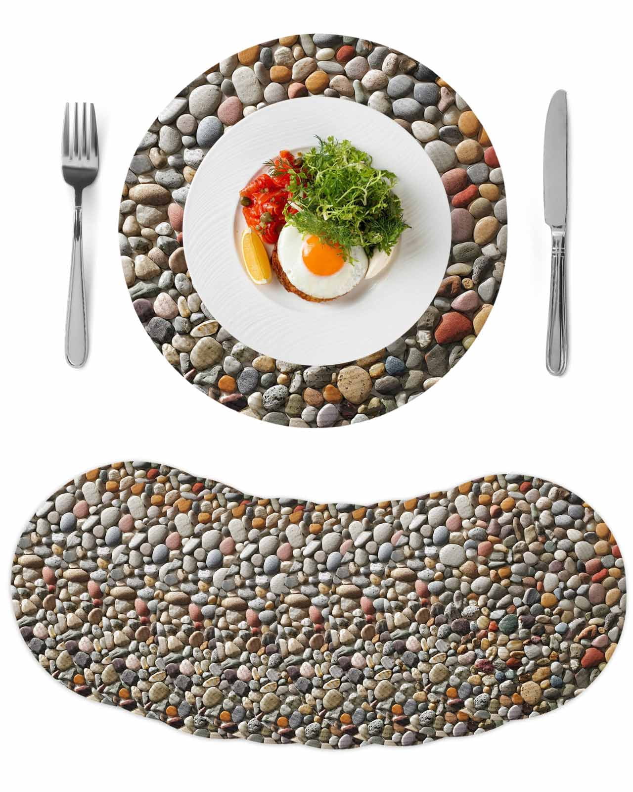 Colorful Stones Round 13 Inch Placemats Set of 8, Farmhouse Stones ...