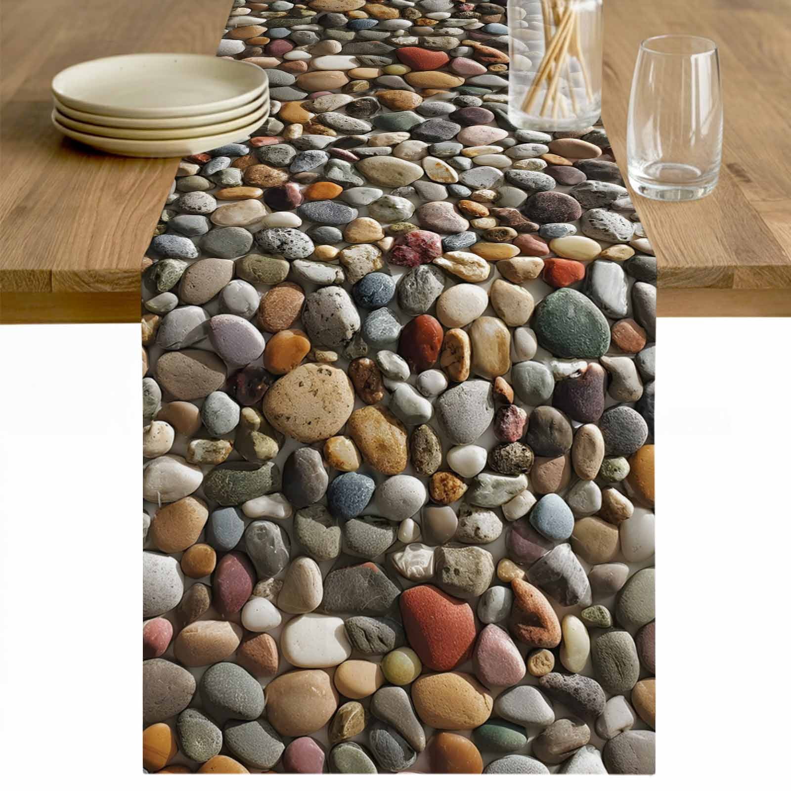 Colorful Stones Table Runner - 108 Inch Long Farmhouse Stones Modern ...
