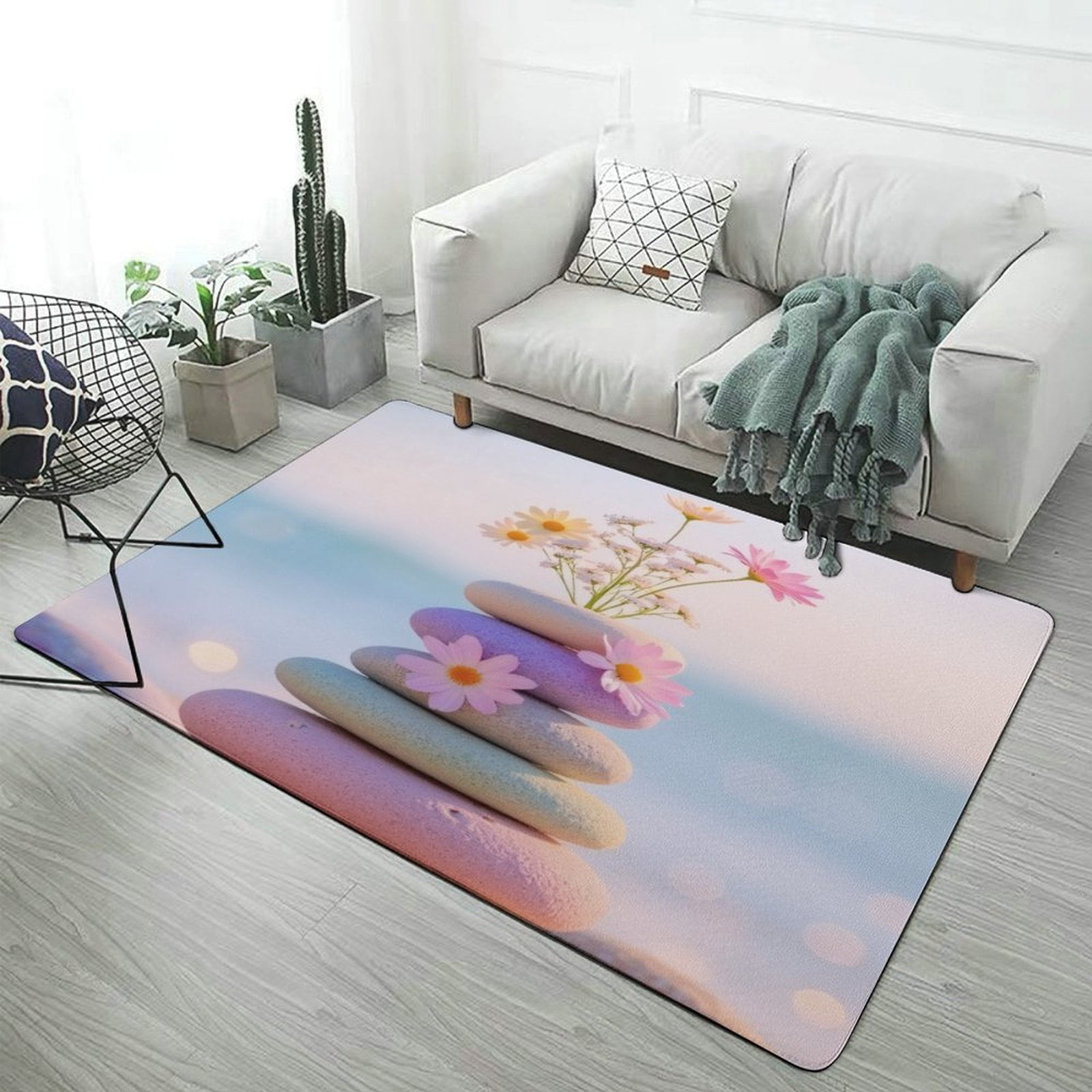 Colorful Stones with Flowers on Beach Carpet Style Living Room Bedroom ...
