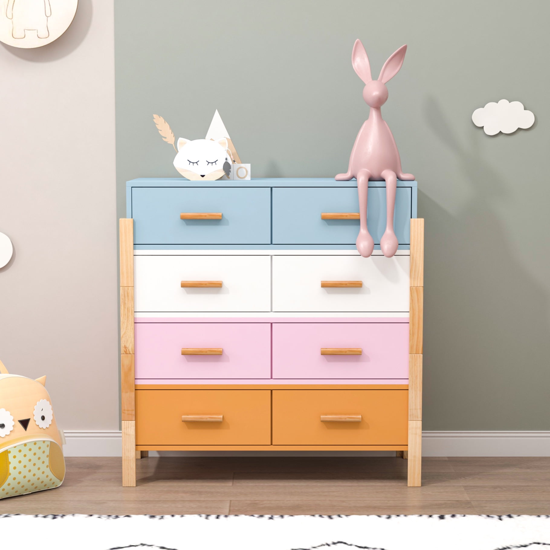 Colorful Storage Cabinet with Solid Wood Handle, Modern 8 Drawers ...