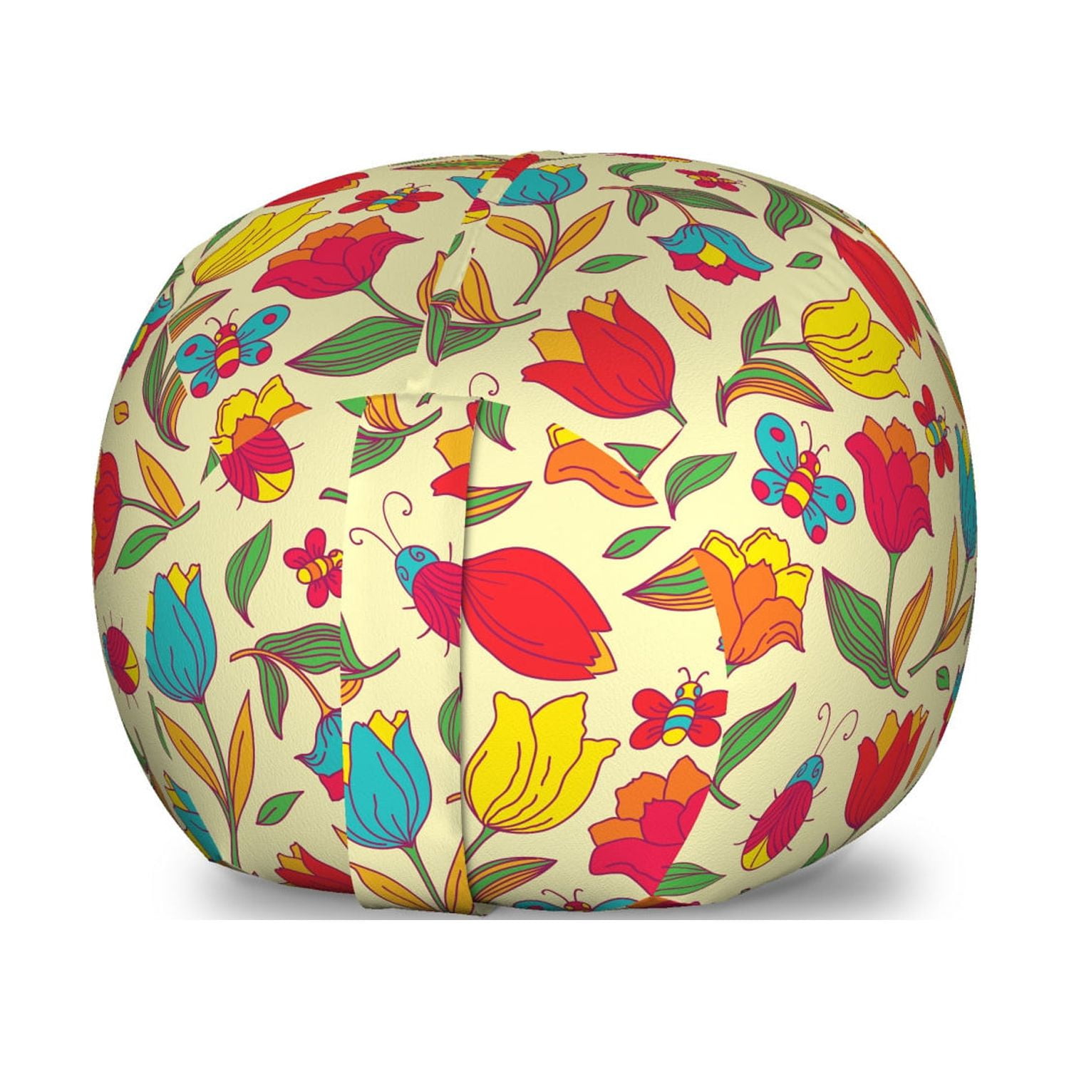 Colorful Storage Toy Bag Chair, Floral Pattern with Butterflies Bees ...