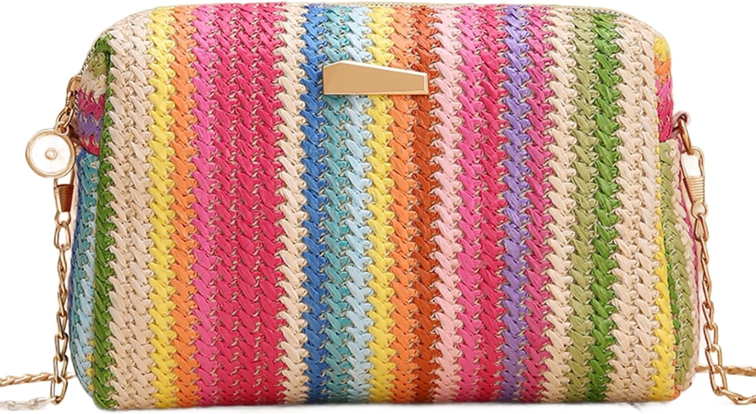 Colorful Straw Bag Women Woven Beach Bags Rainbow Pattern Shoulder Bag ...