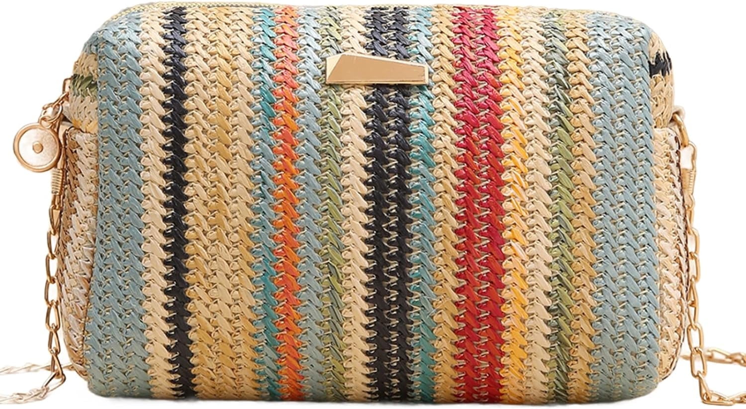 Colorful Straw Bag Women Woven Beach Bags Rainbow Pattern Shoulder Bag ...