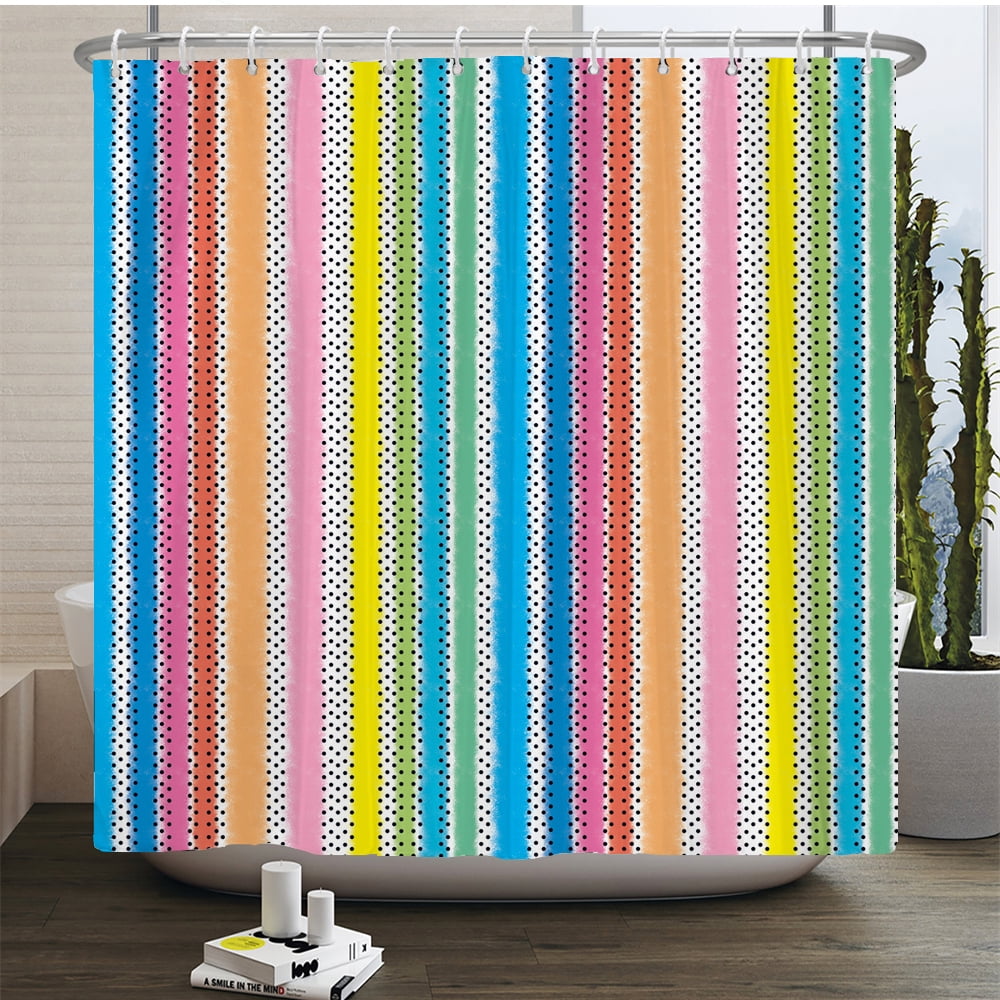 Colorful Stripe Boho Shower Curtain Waterproof Polyester Fabric Bath ...