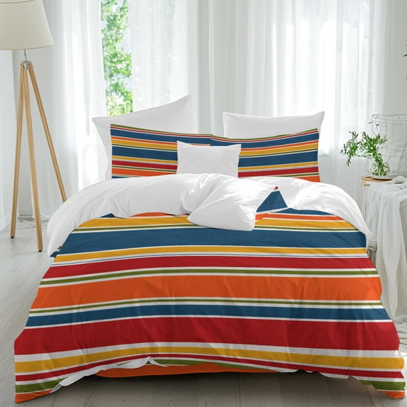 Colorful Stripe Comforter Set Full Size, Vintage Classic Minimalist Red ...