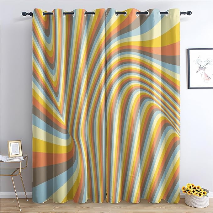 Colorful Stripe Curtains Optical Illusion Blackout Curtains For Bedroom ...