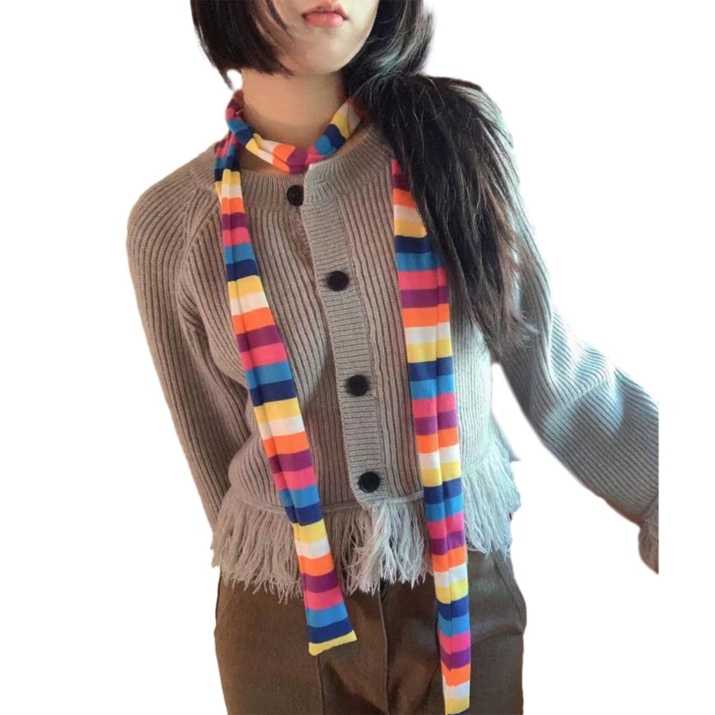 Colorful Stripe Pattern Scarf for Teens Girls Summer Breathable Scarves ...