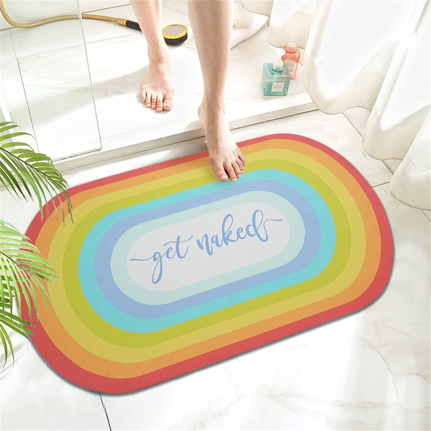 Colorful Stripe Rainbow Diatomaceous Earth Bath Mat Rug-Rubber Non Slip ...