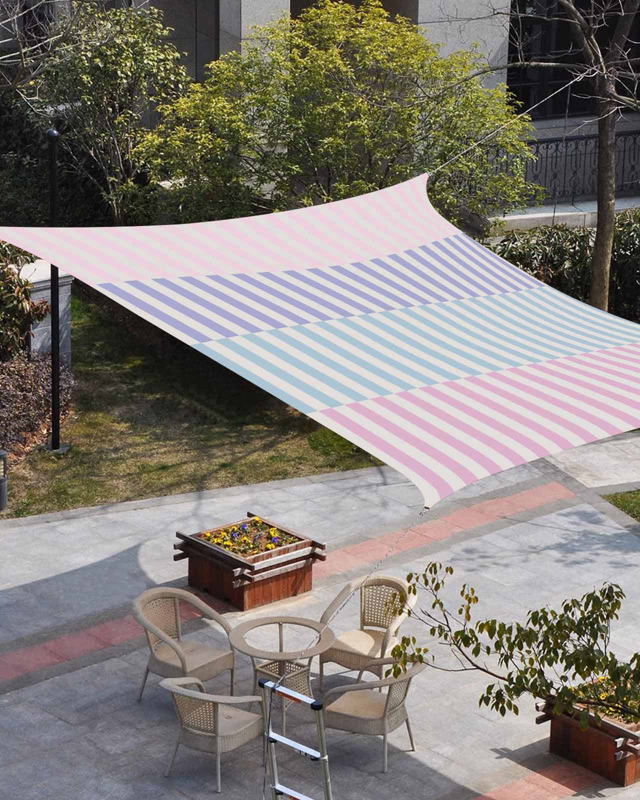 Colorful Stripe Sun Shade Sail 6.5'x10' Rectangle Outdoor Shade Canopy ...