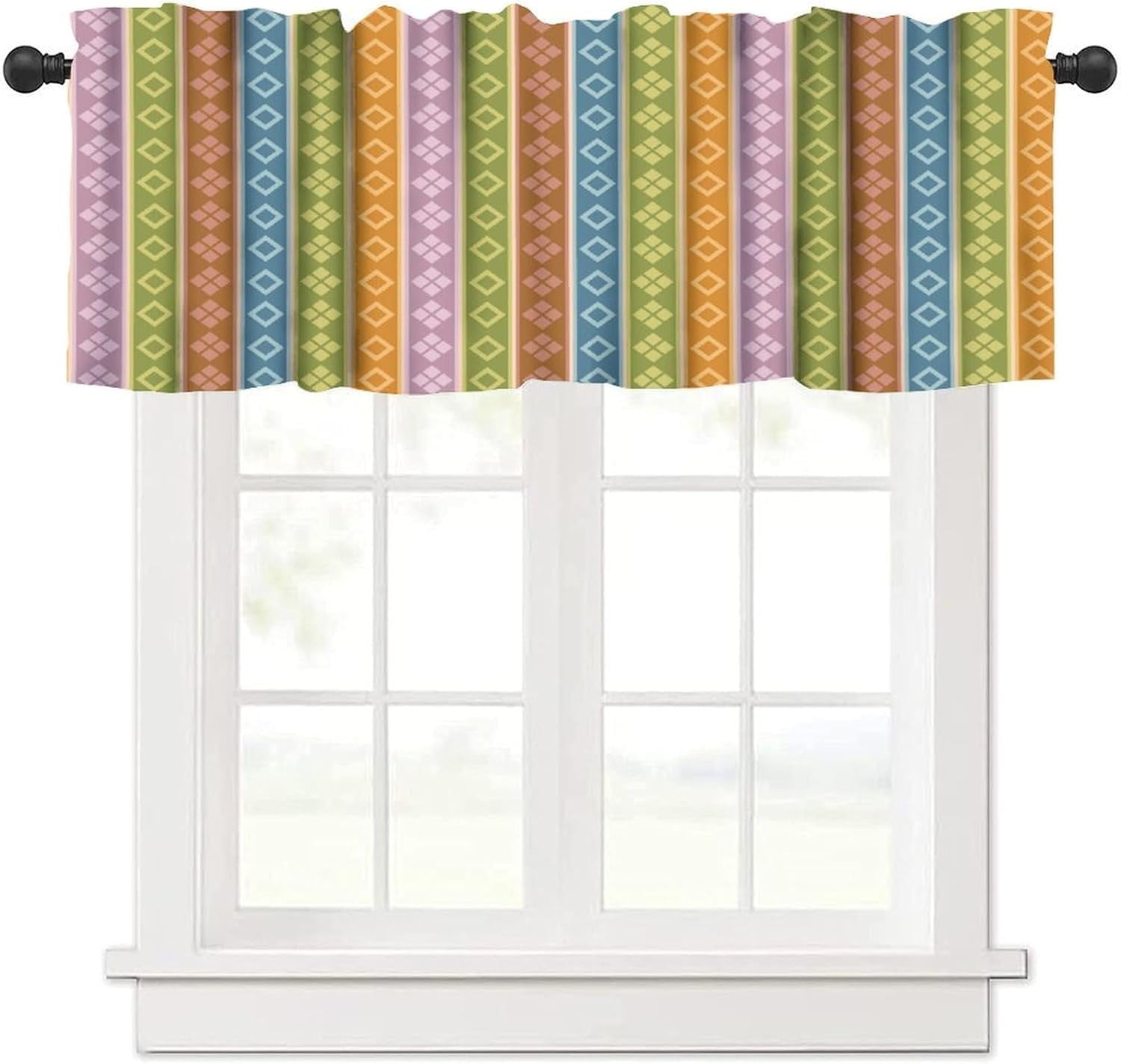 Colorful Stripe Valance Curtains Rainbow Retro Geometry Stripes Print ...